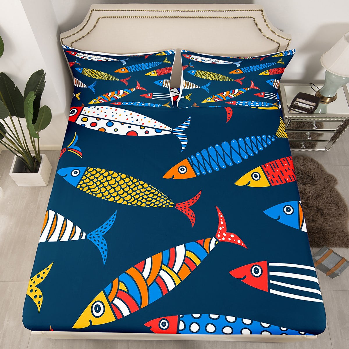 Sea Animal Bed Sheets Set Twin, Aztec Rainbow Fish Fitted Sheet, Tribal ...