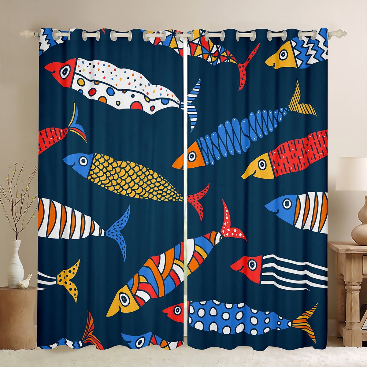 Sea Animal Blackout Curtains for Bedroom, Aztec Rainbow Fish Curtains ...