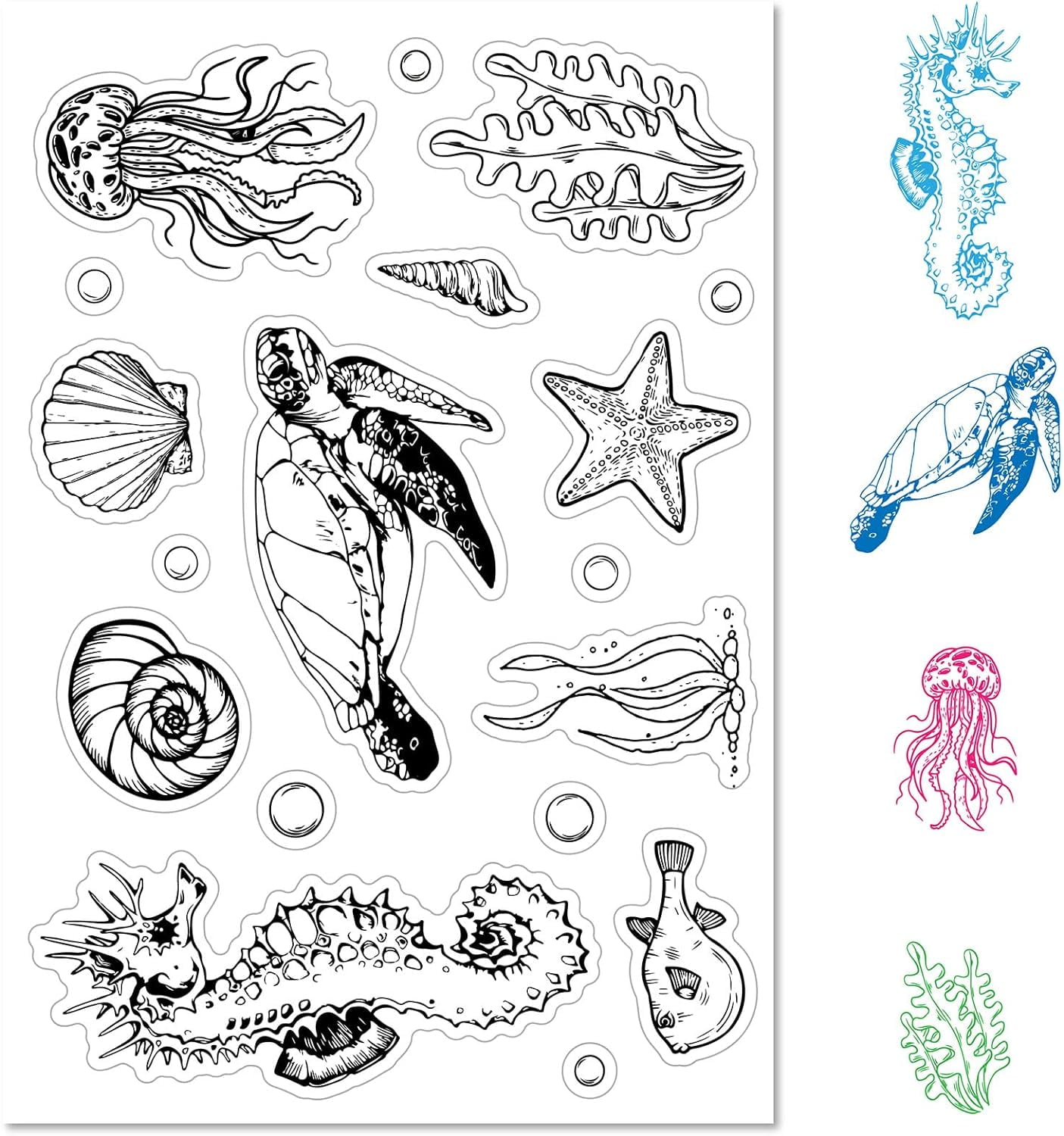 Sea Animal Clear Rubber Stamp Ocean Turtle Marine Shell Starfish ...