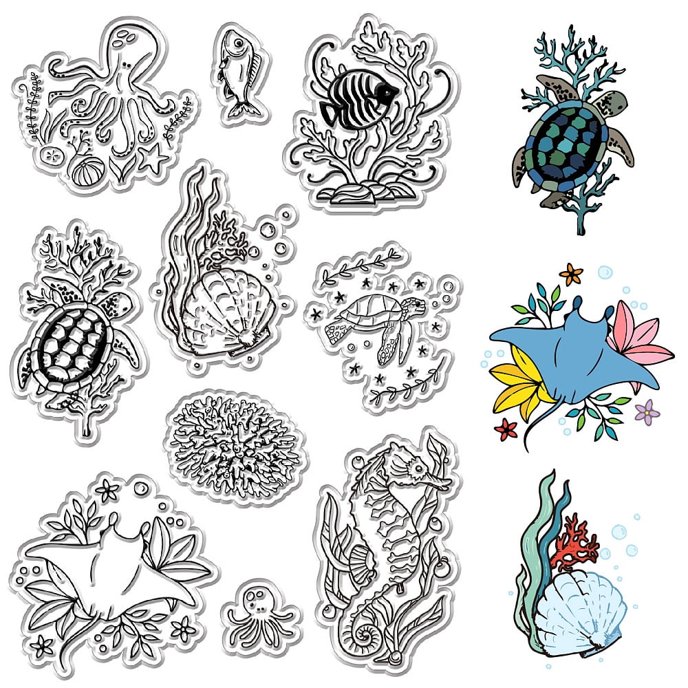 Sea Animal Clear Stamps Ocean Marine Organism Clownfish Octopus Turtle ...