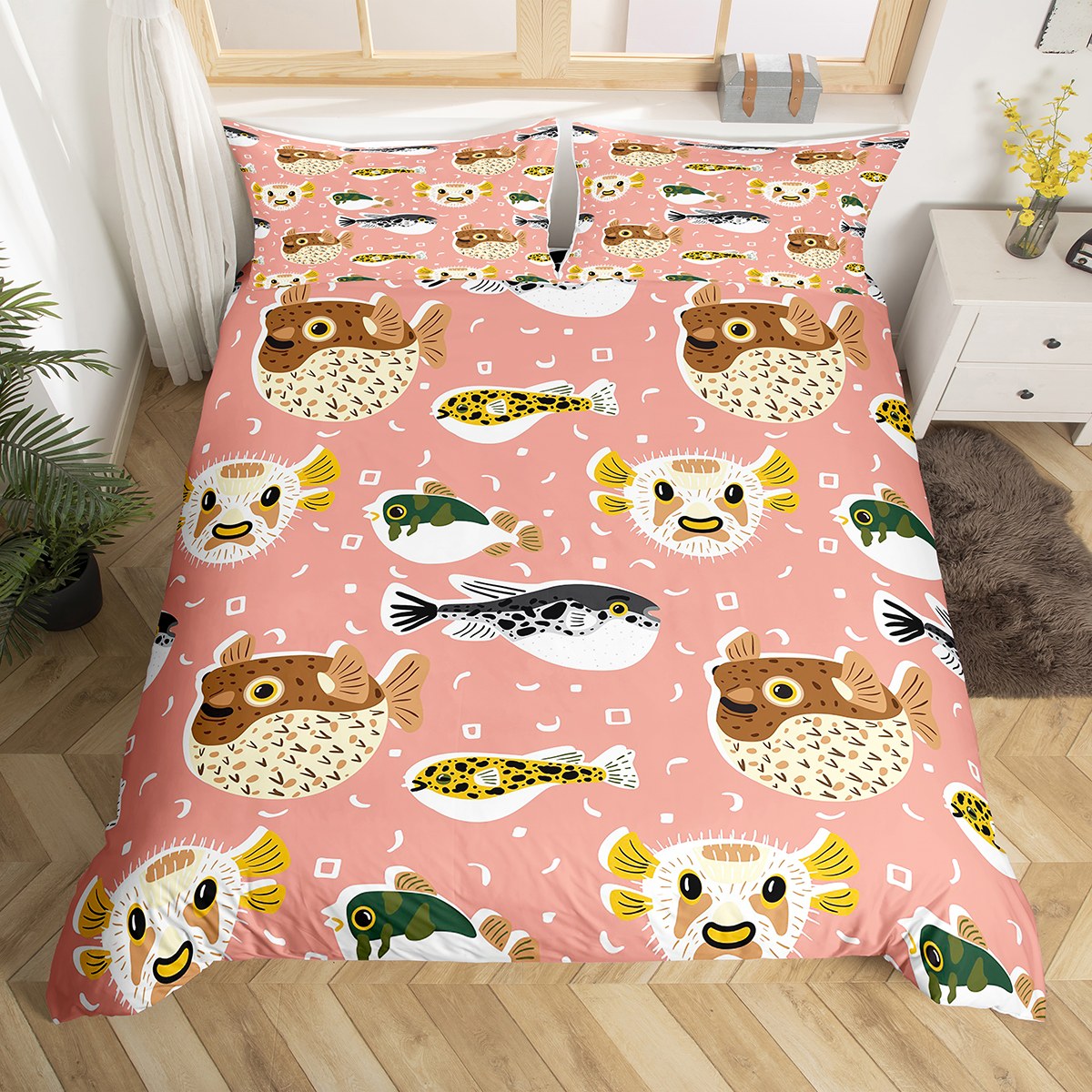 Sea Animal Comforter Cover Twin Size Cute Cartoon Blowfishes Duvet ...