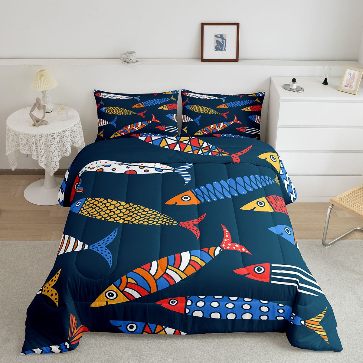 Sea Animal Comforter Set King, Aztec Rainbow Fish Bedding Set, Tribal ...