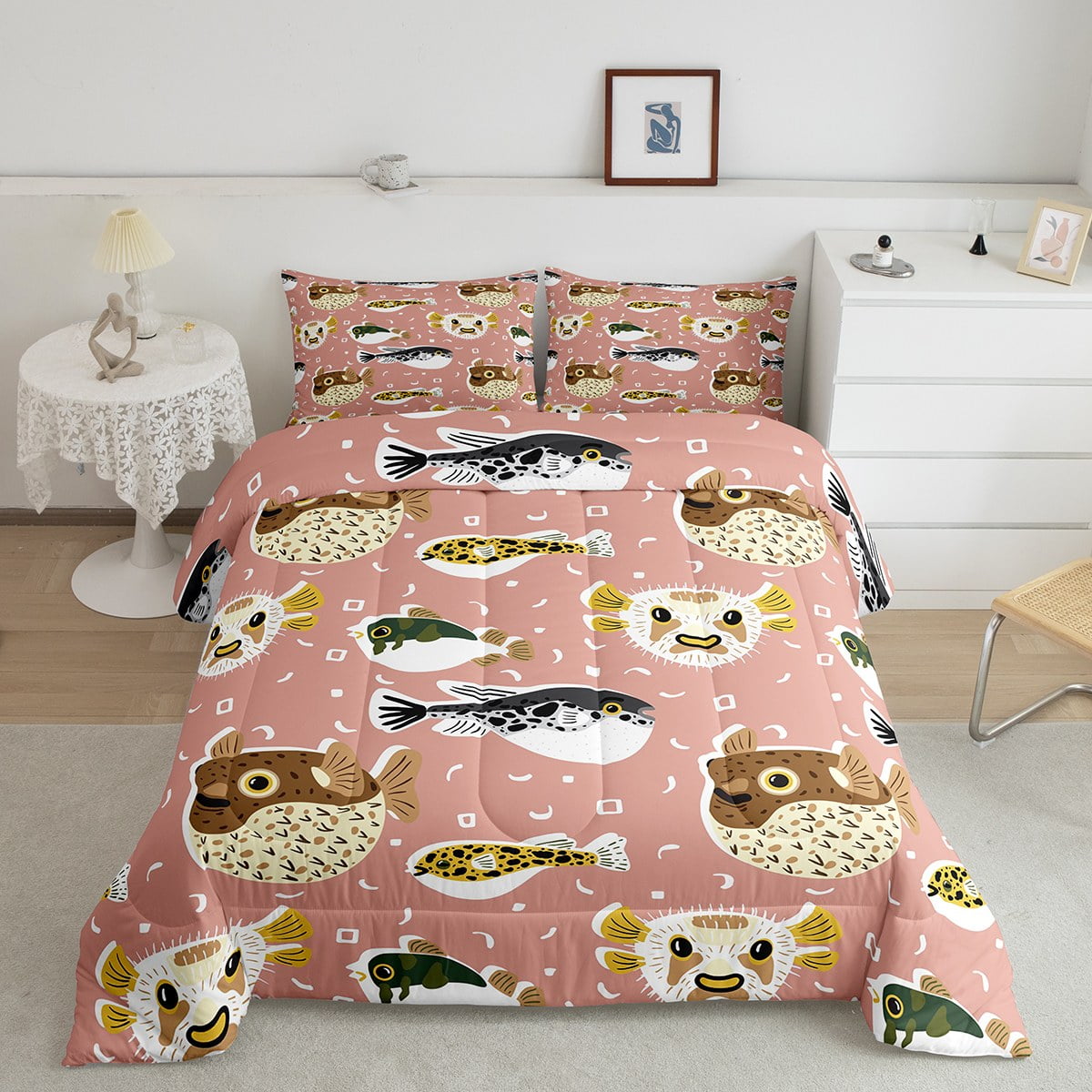 Sea Animal Comforter Set Twin Size Cute Cartoon Blowfishes Bedding ...