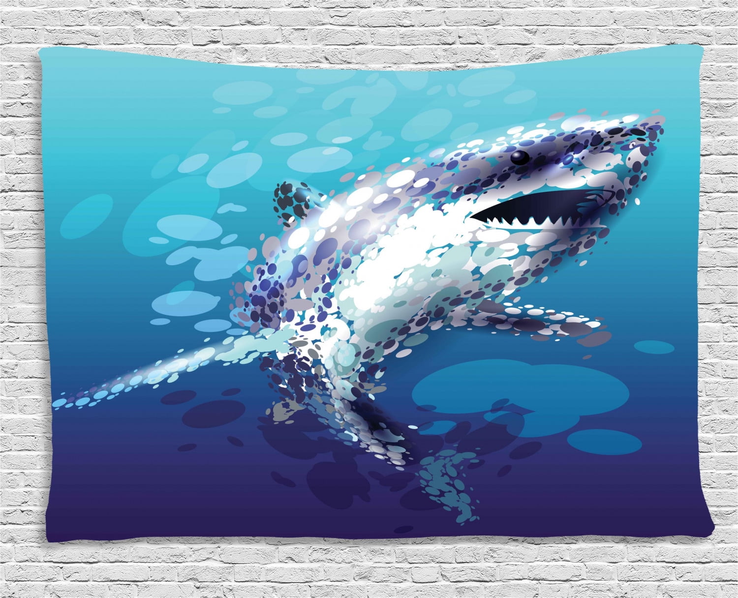 Sea Animal Decor Tapestry, Digital Made Psychedelic Shark Figure with ...