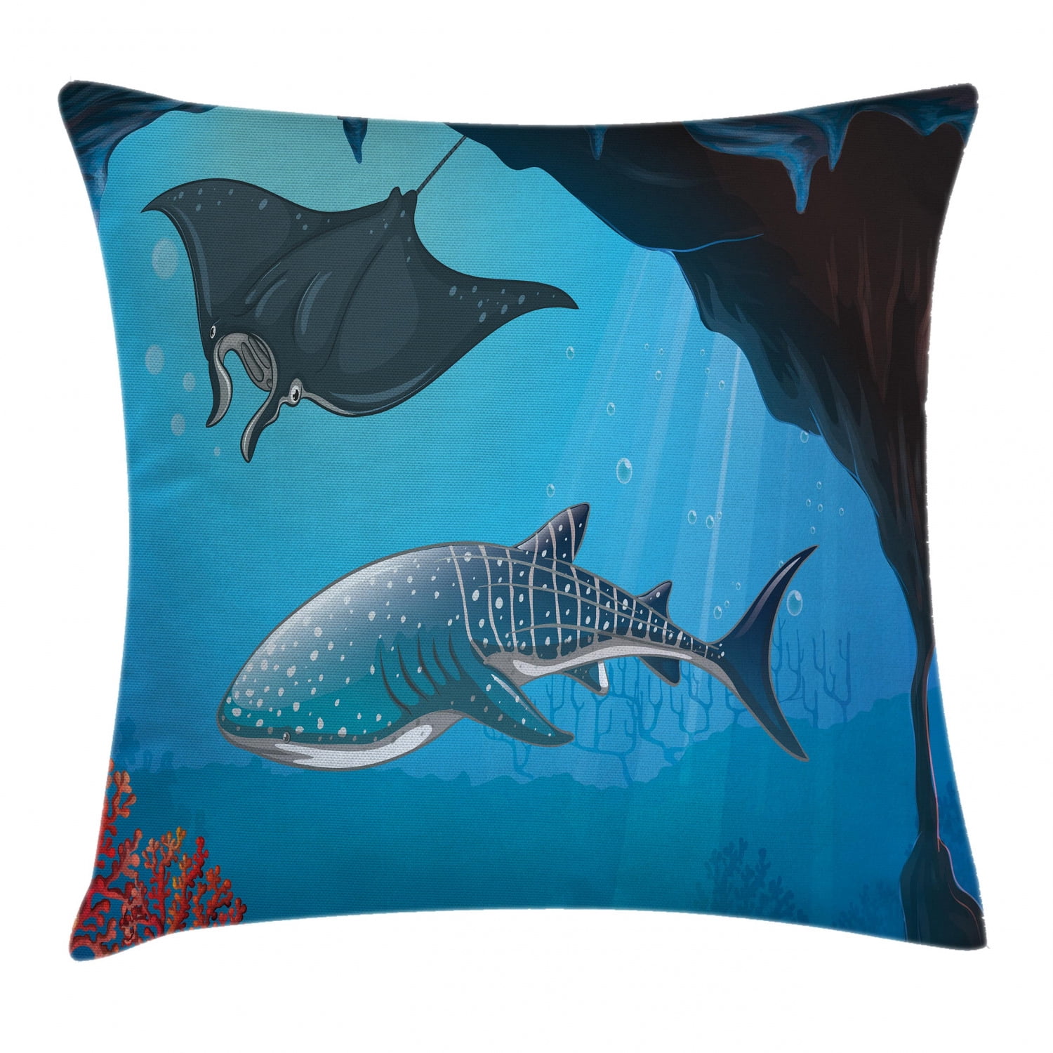 Sea Animal Decor Throw Pillow Cushion Cover, Shark Deep Water Stingray ...