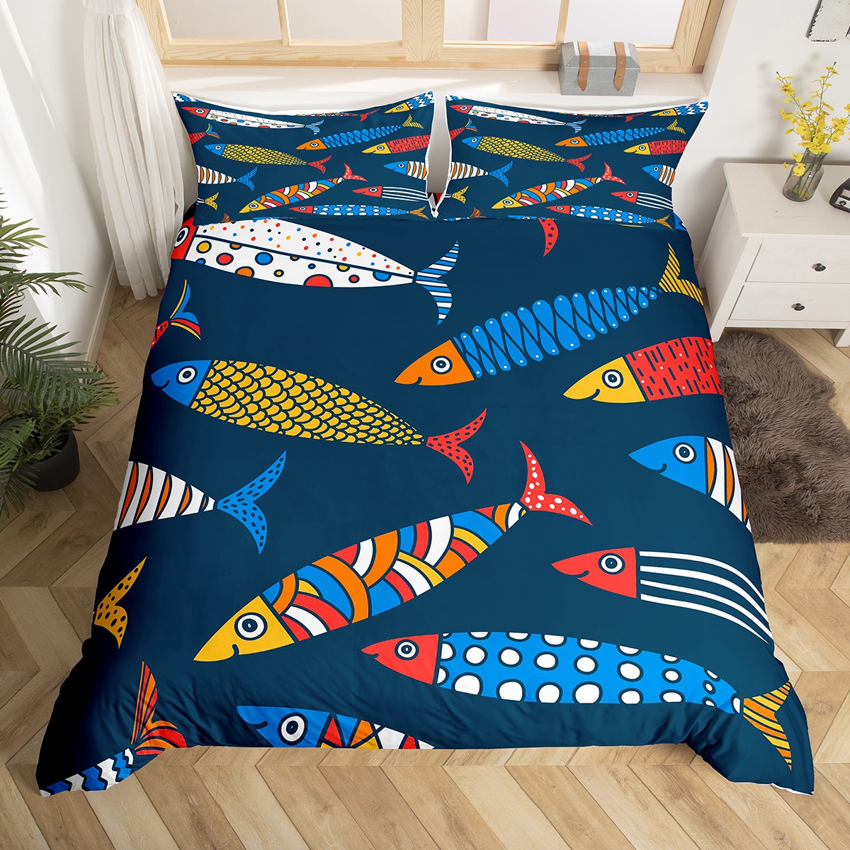 Sea Animal Duvet Cover Twin, Aztec Rainbow Fish Comforter Cover, Tribal ...