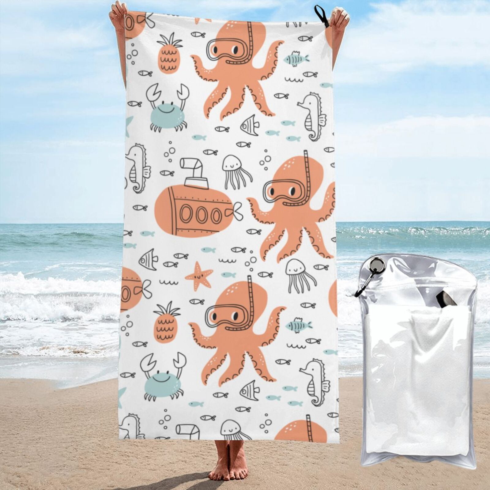 Sea Animal Octopus Crabfiber Quick Dry Towel,Beach Towels Good Water ...