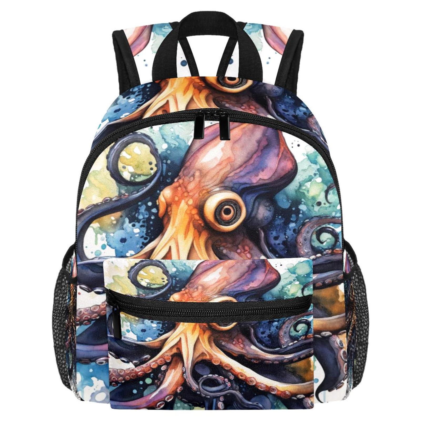 Sea Animal Octopus Ink Painting 12 Inch Mini Preschool Backpack for ...