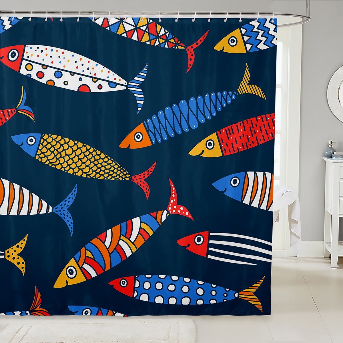 Sea Animal Shower Curtain, Aztec Rainbow Fish Fabric Shower Curtain ...