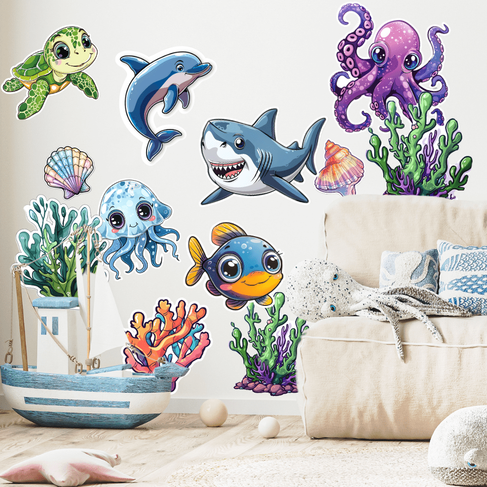 GotSafety, Sea Animal Wall Stickers, 24 pcs, Nursery & Classroom Decor ...