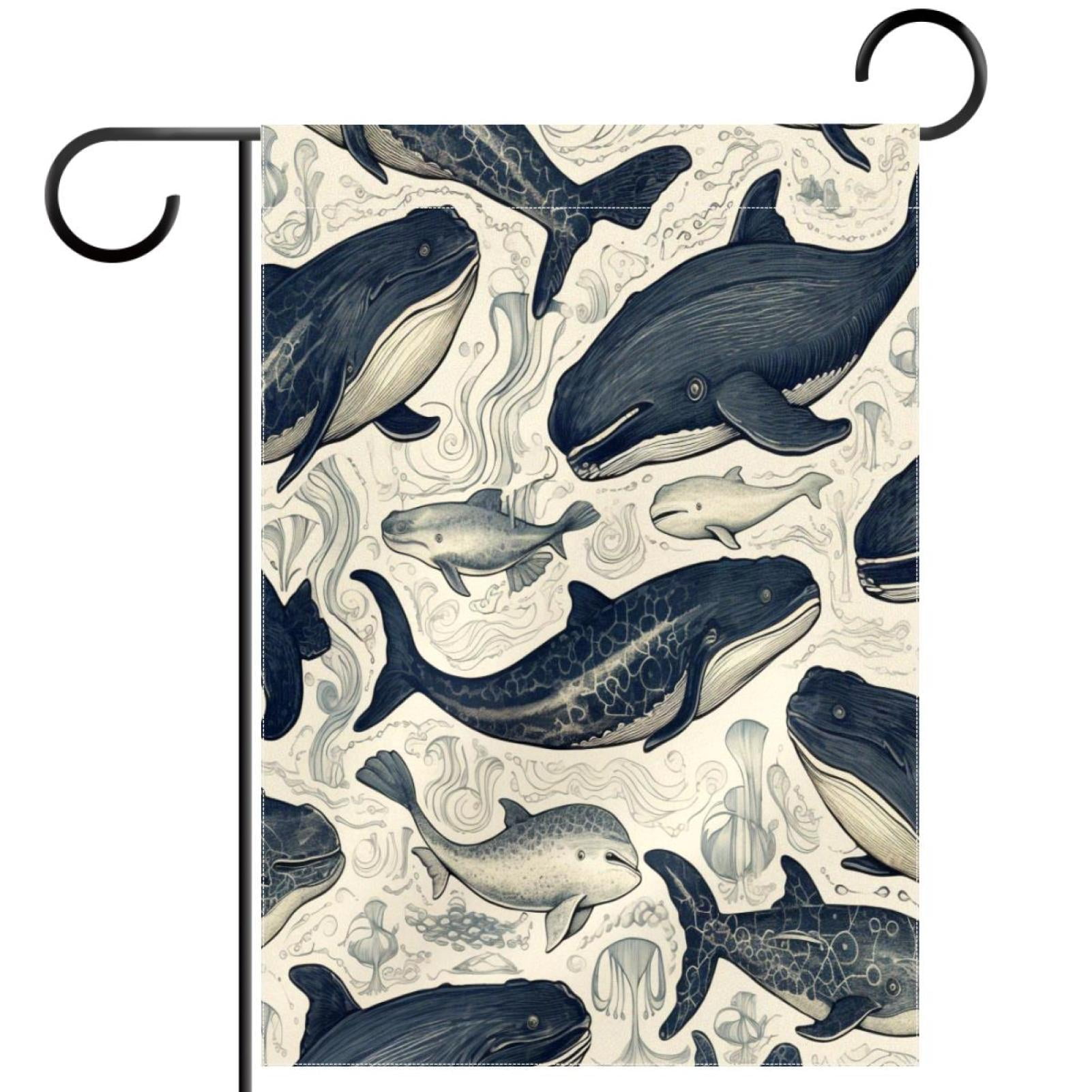 Sea Animal Whales Print Art Polyester Garden Flag Banner 12 x 18 inches ...