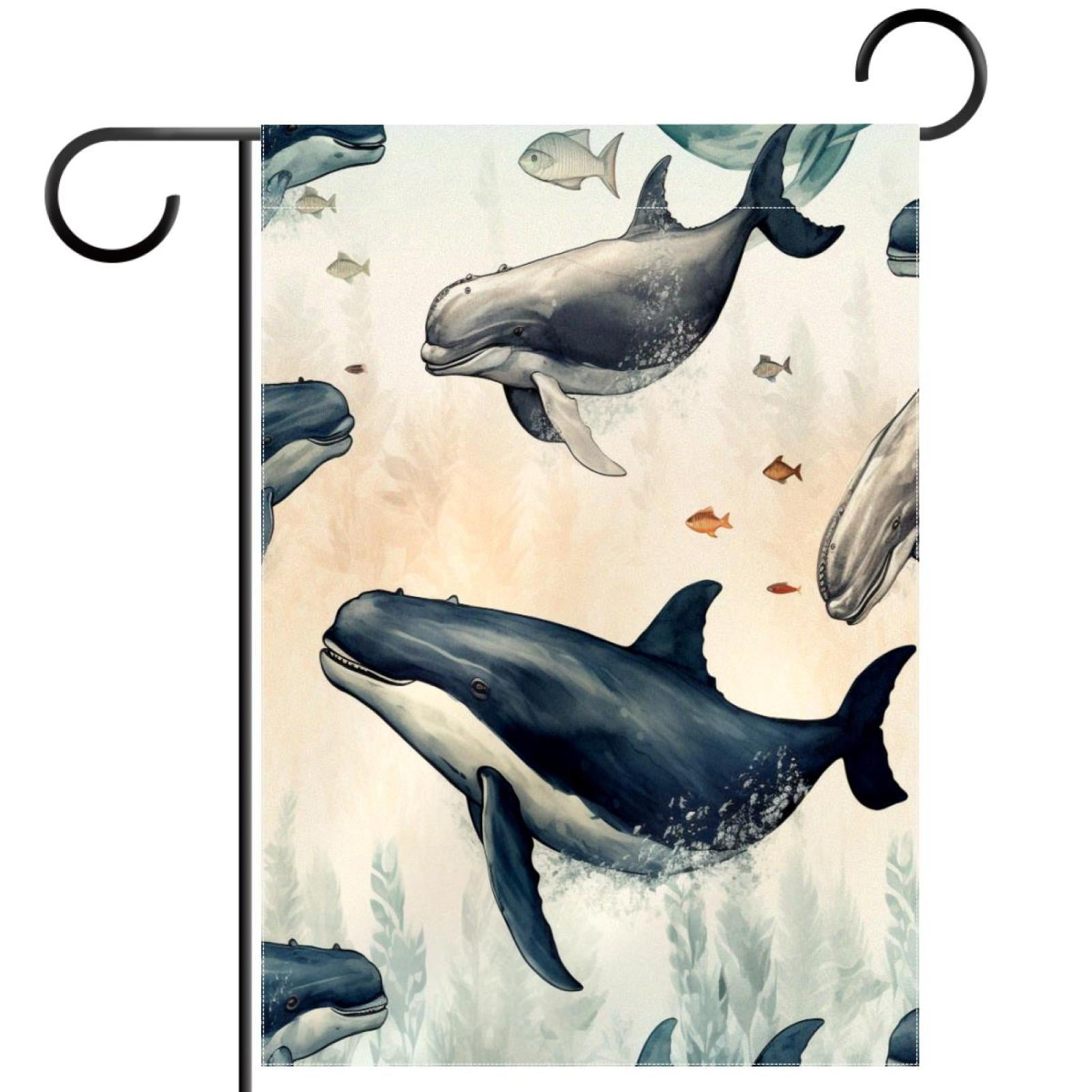 Sea Animal Whales Print Art Polyester Garden Flag Banner 12 x 18 inches ...