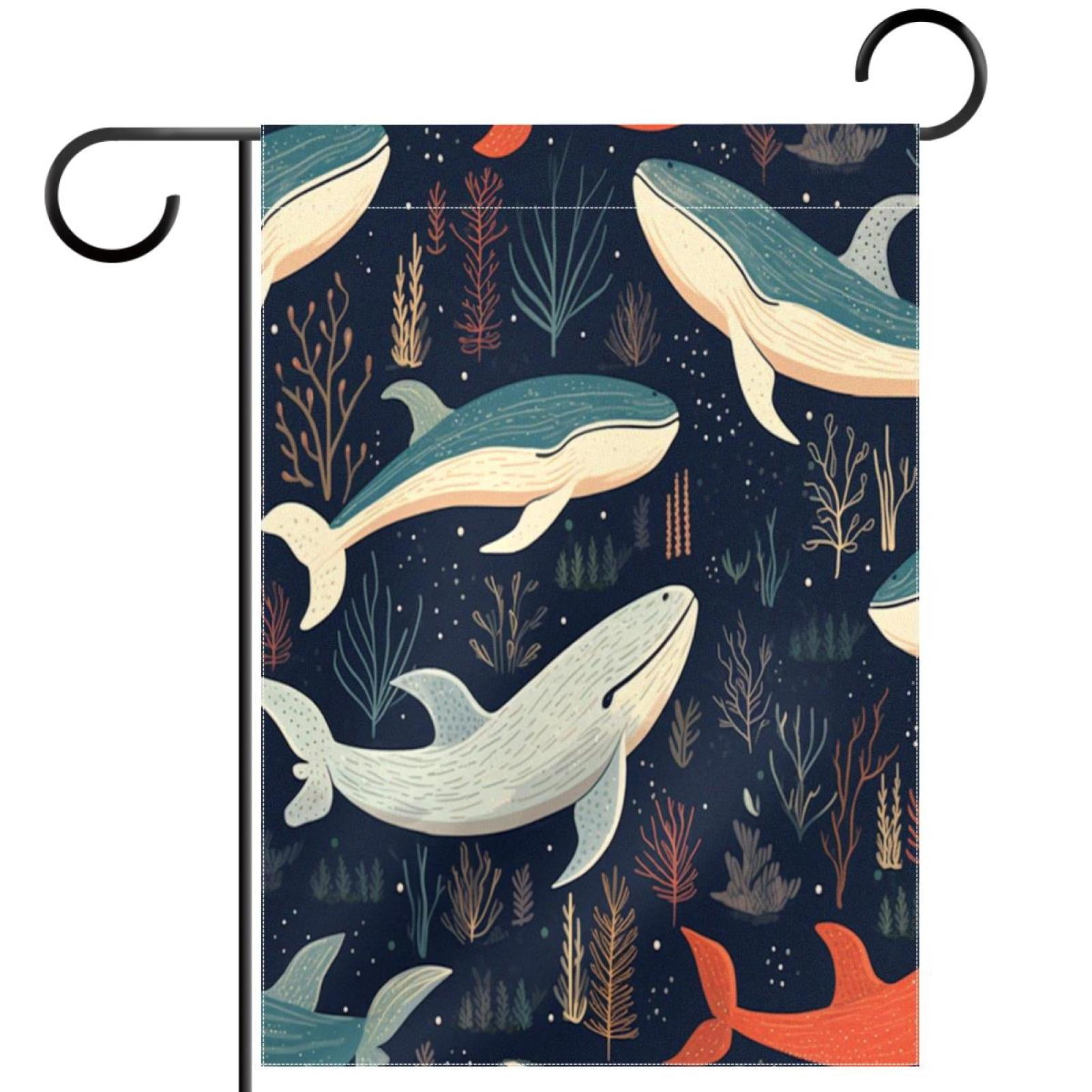 Sea Animal Whales Print Art Polyester Garden Flag Banner 12 x 18 inches ...