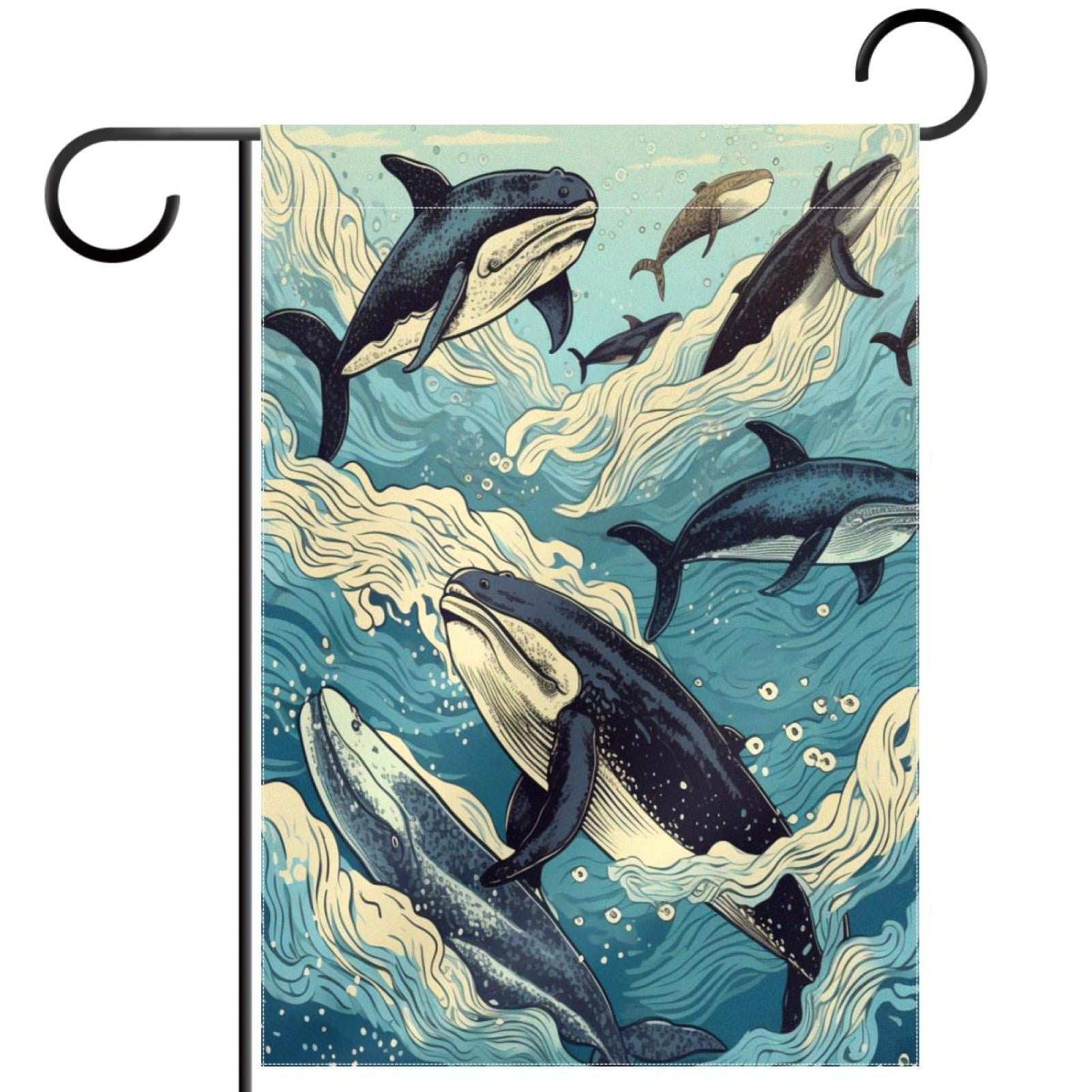 Sea Animal Whales Print Art Polyester Garden Flag Banner 12 x 18 inches ...