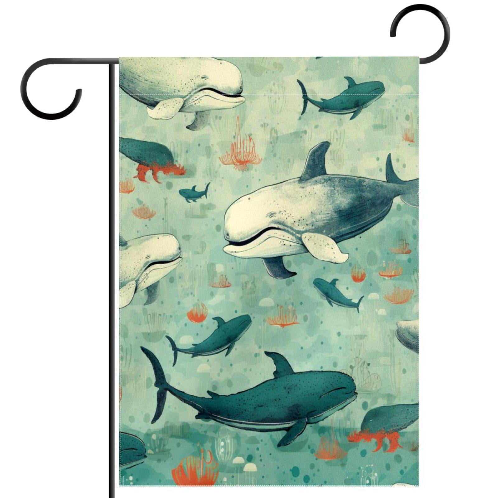 Sea Animal Whales Print Art Polyester Garden Flag Banner 12 x 18 inches ...