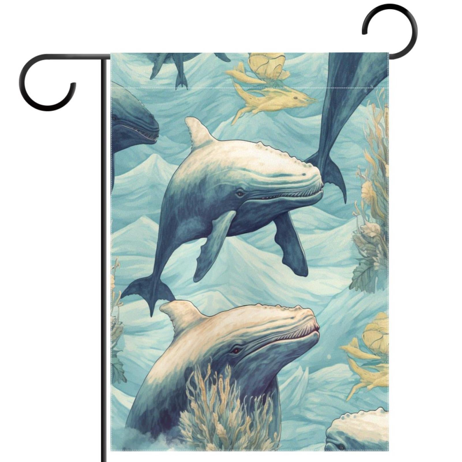 Sea Animal Whales Print Art Polyester Garden Flag Banner 12 x 18 inches ...