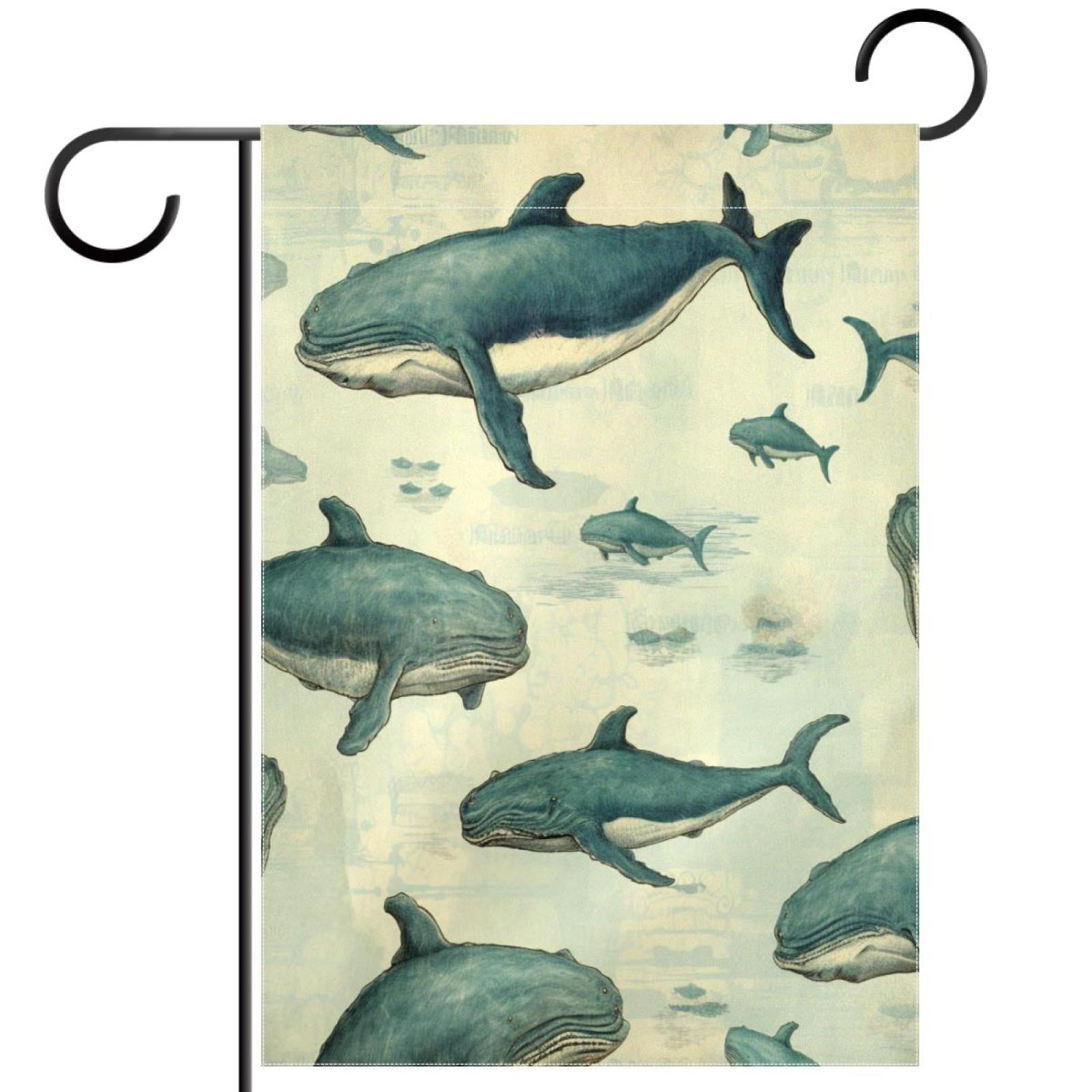 Sea Animal Whales Print Art Polyester Garden Flag Banner 12 x 18 inches ...