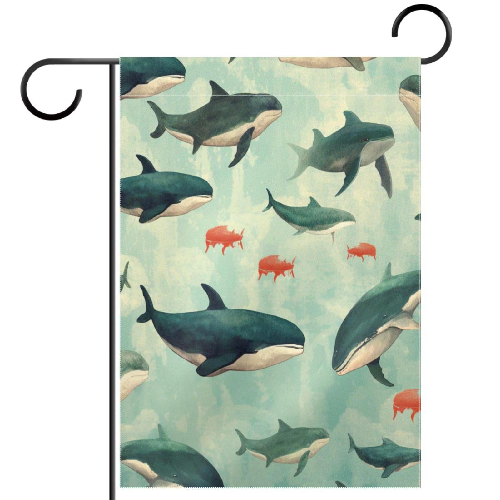 Sea Animal Whales Print Art Polyester Garden Flag Banner 12 x 18 inches ...