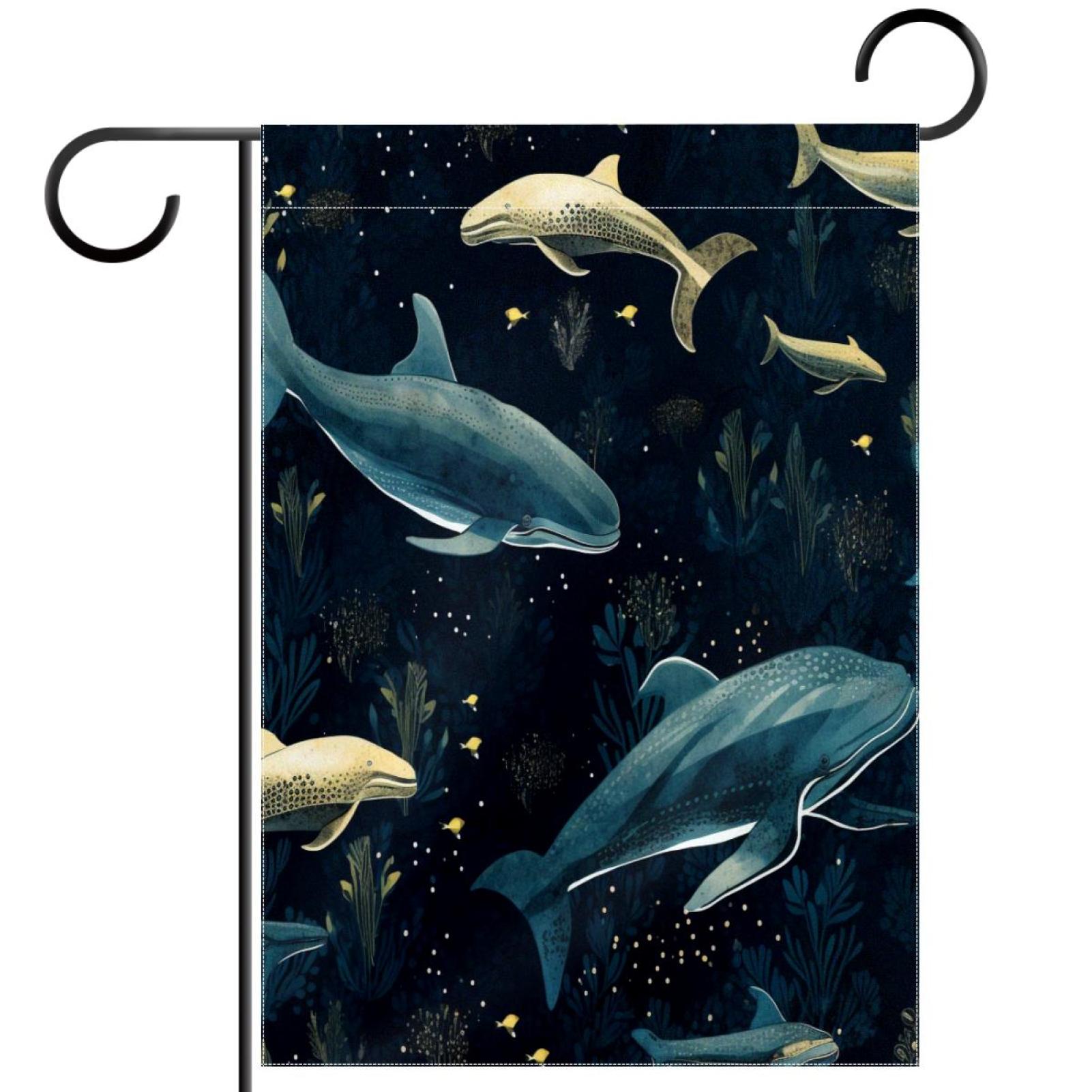 Sea Animal Whales Print Art Polyester Garden Flag Banner 12 x 18 inches ...
