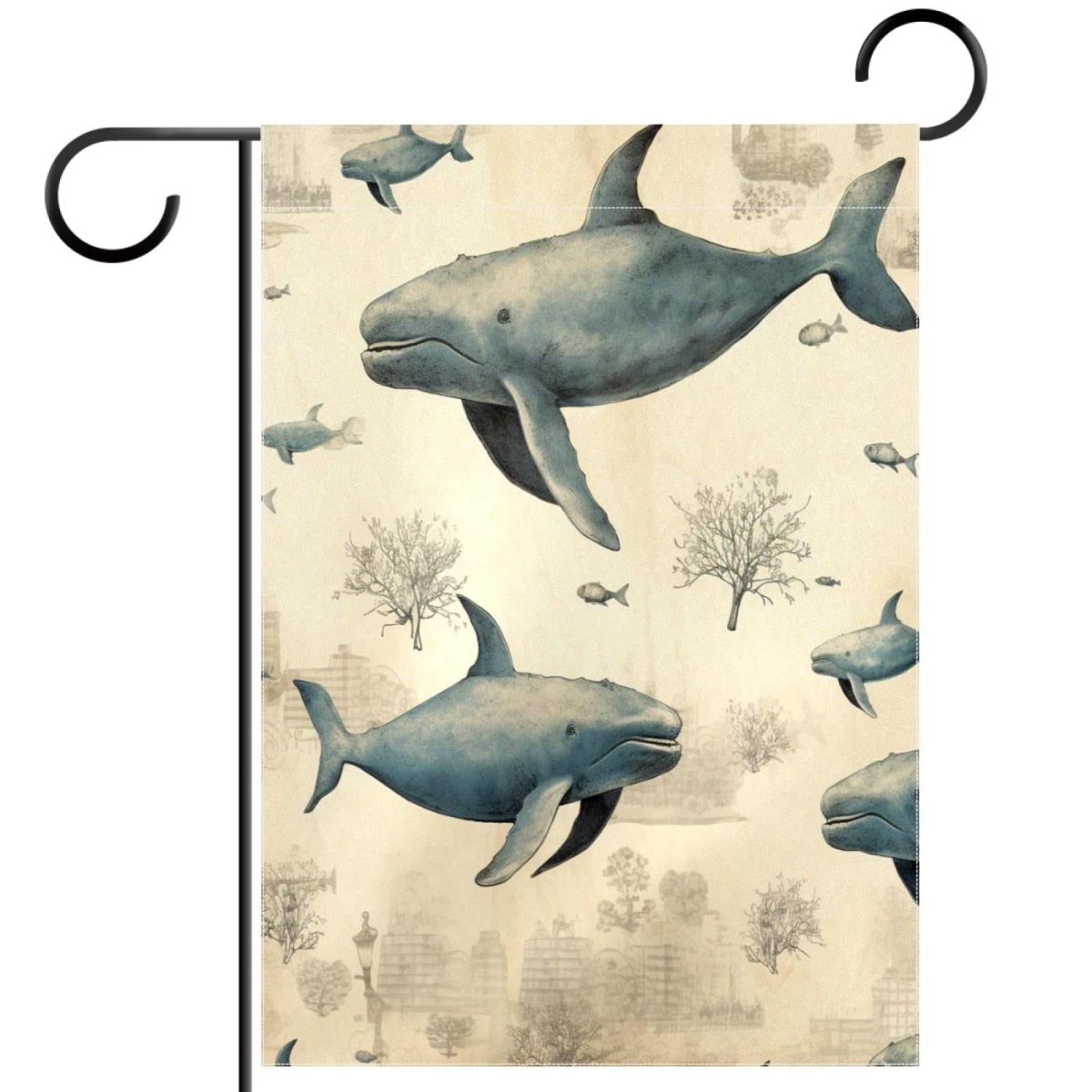 Sea Animal Whales Print Art Polyester Garden Flag Banner 12 x 18 inches ...