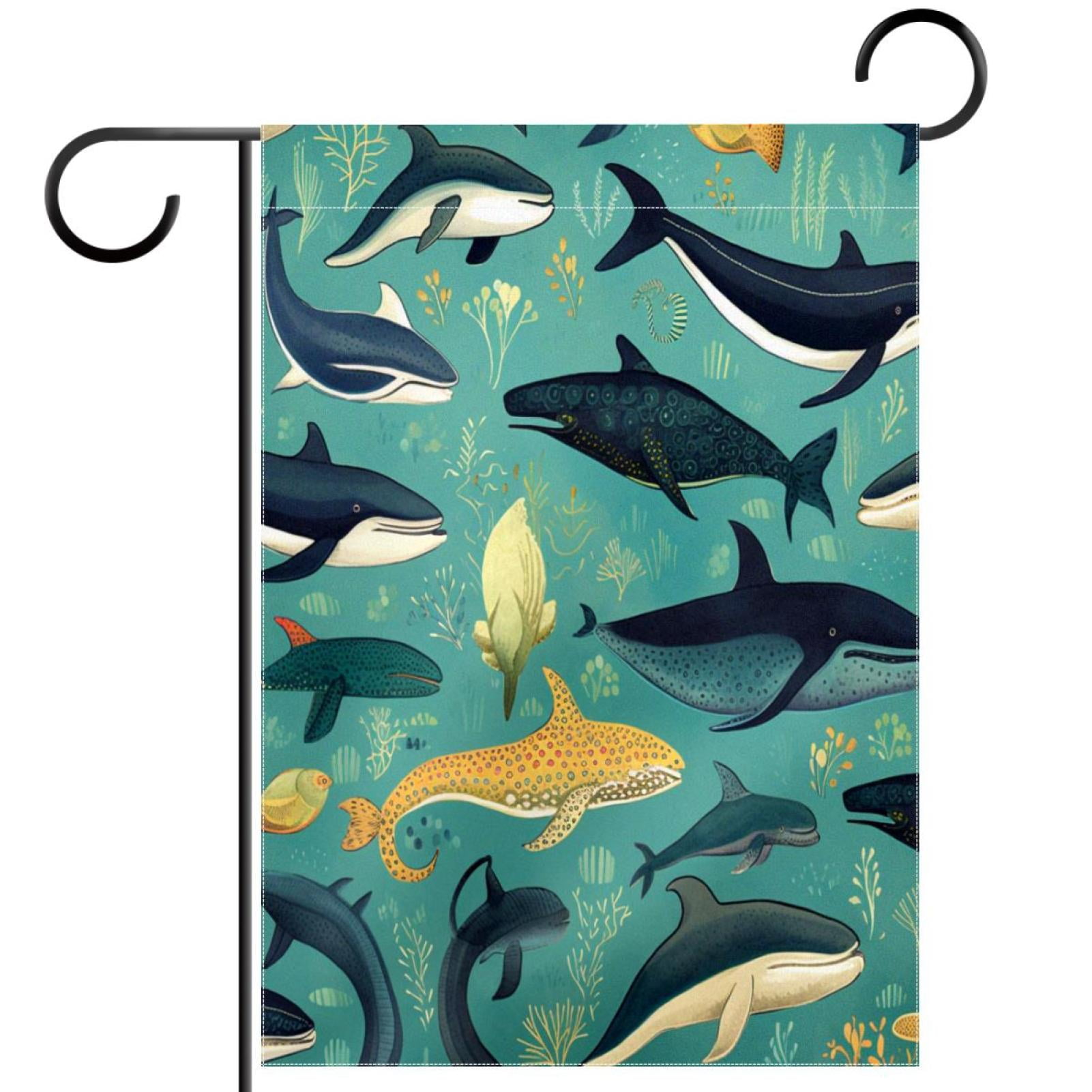 Sea Animal Whales Print Art Polyester Garden Flag Banner 12 x 18 inches ...