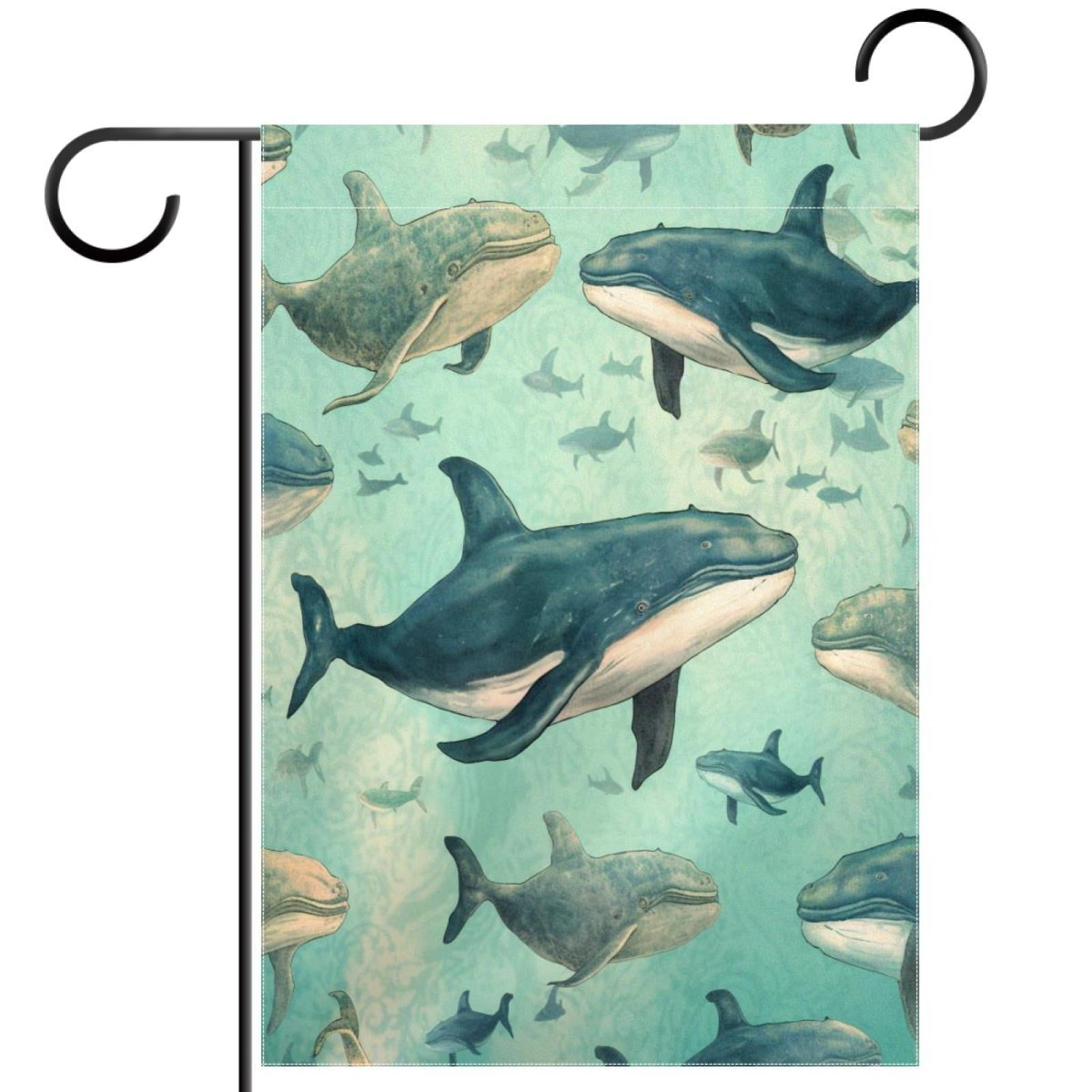 Sea Animal Whales Print Art Polyester Garden Flag Banner 12 x 18 inches ...