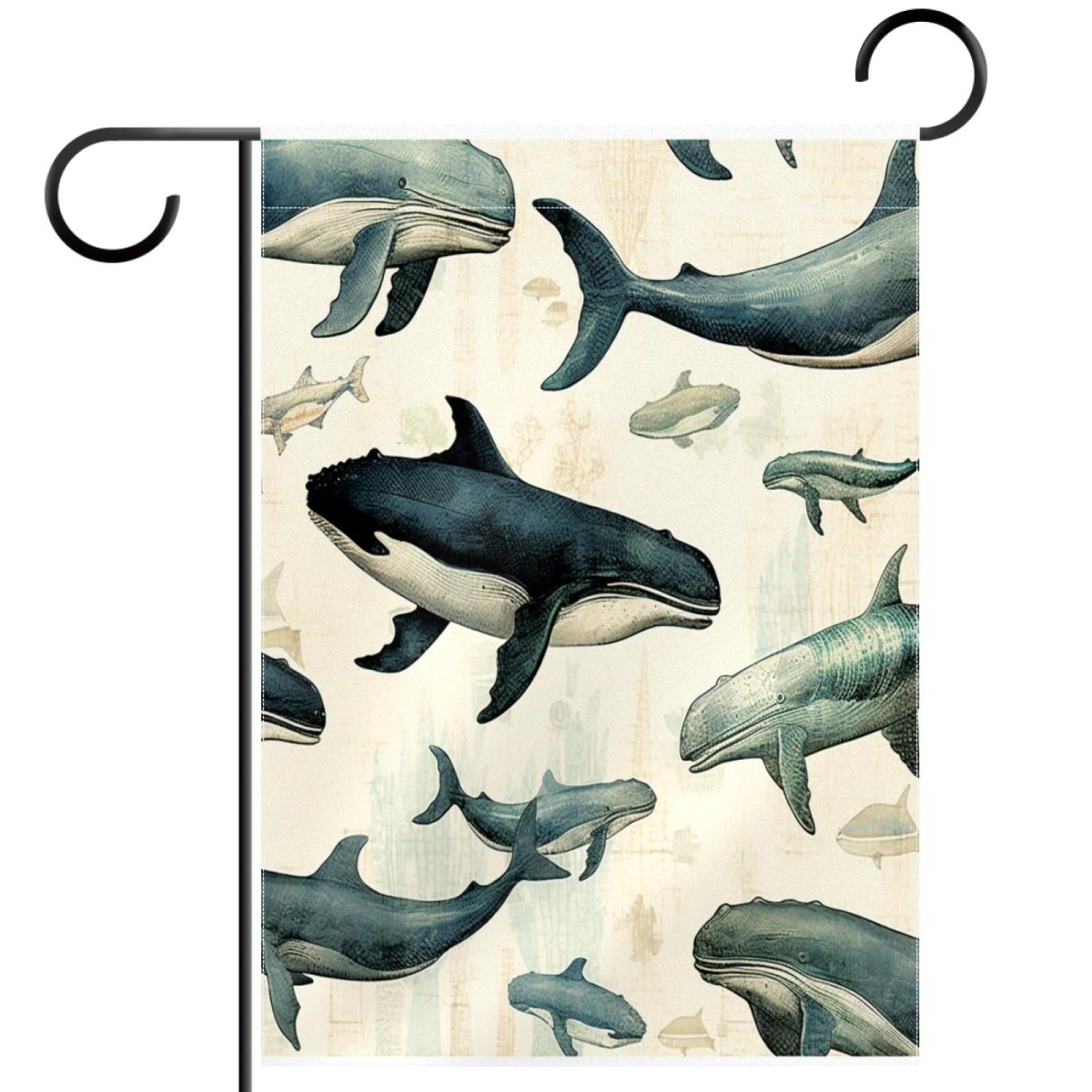 Sea Animal Whales Print Art Polyester Garden Flag Banner 12 x 18 inches ...