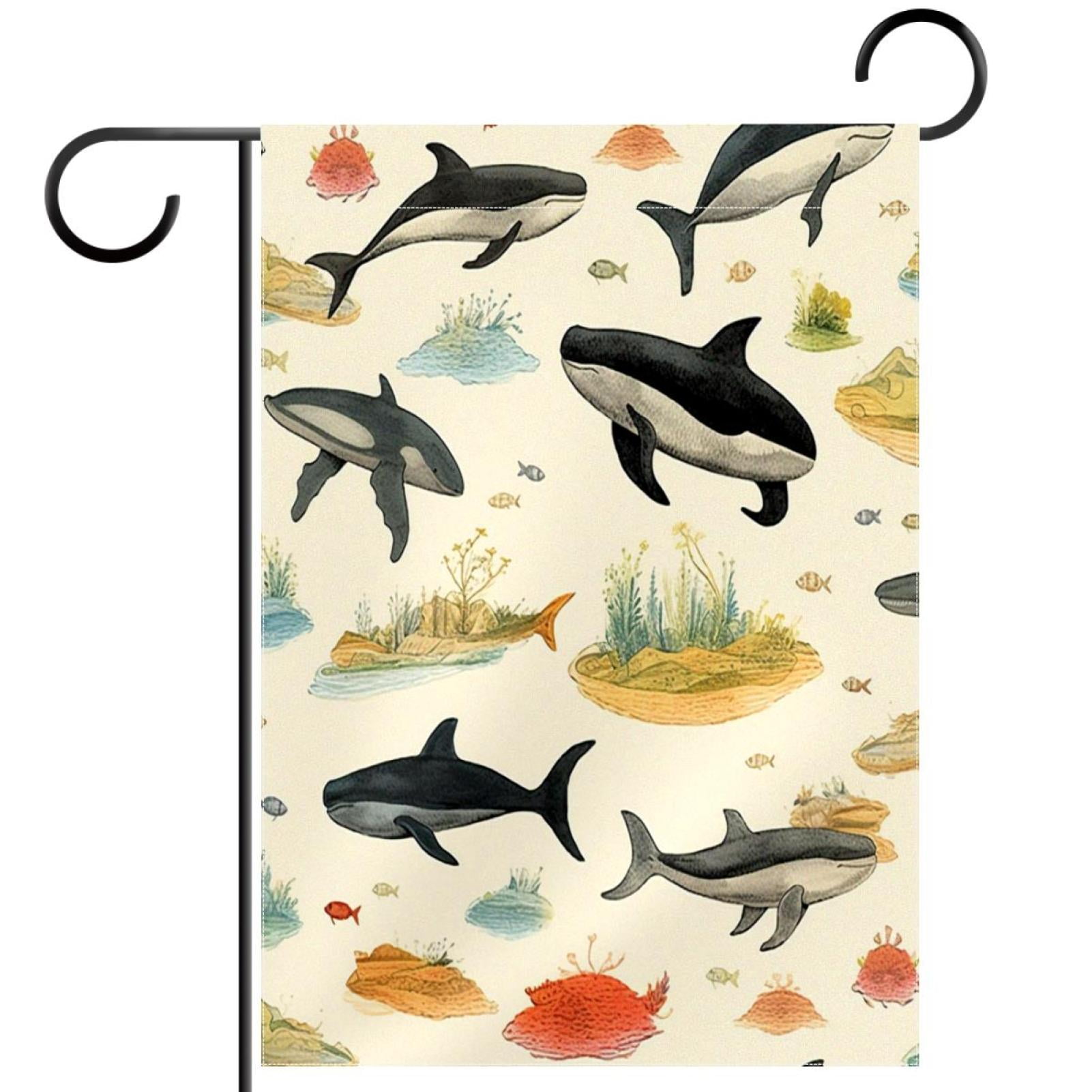 Sea Animal Whales Print Art Polyester Garden Flag Banner 12 x 18 inches ...