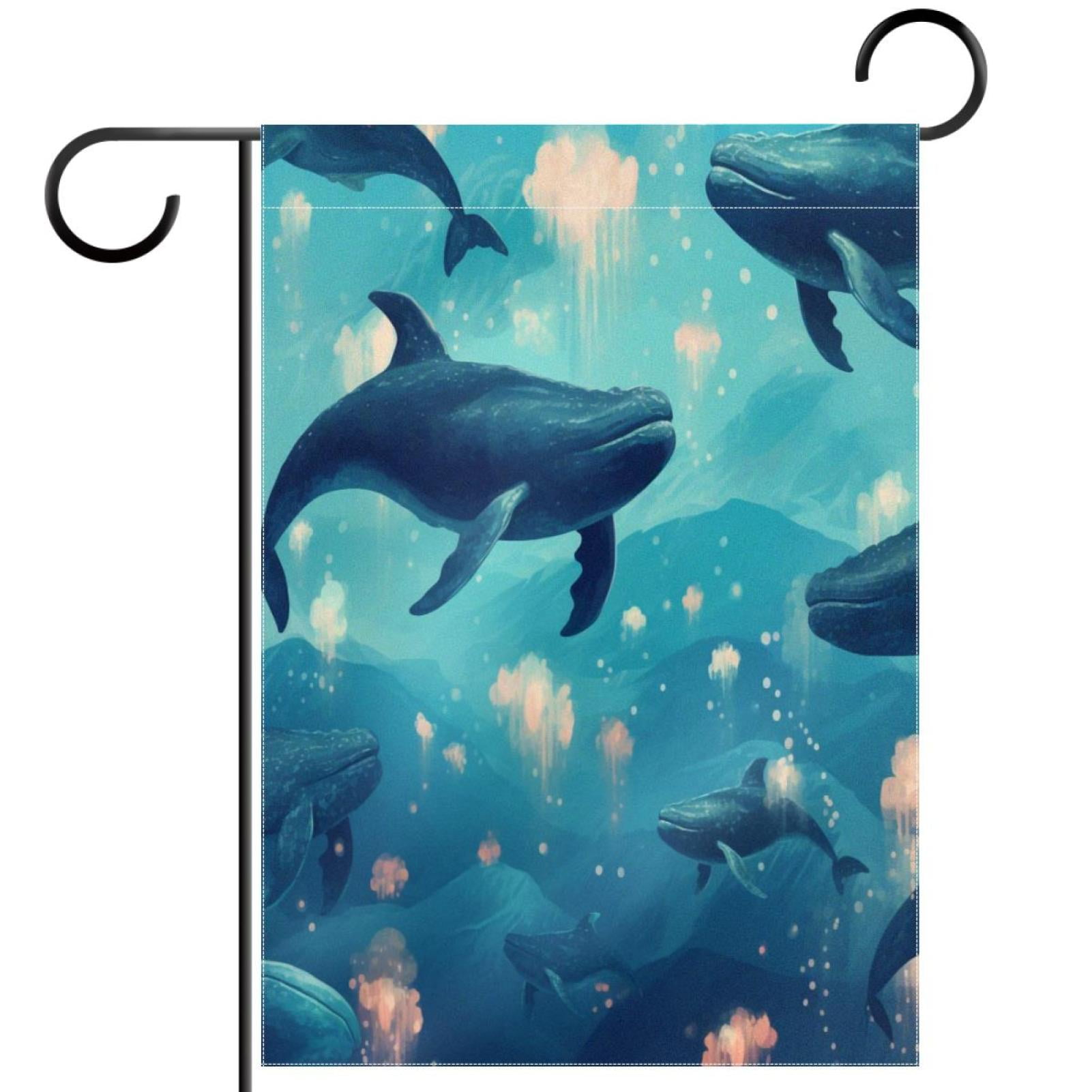 Sea Animal Whales Print Art Polyester Garden Flag Banner 12 x 18 inches ...