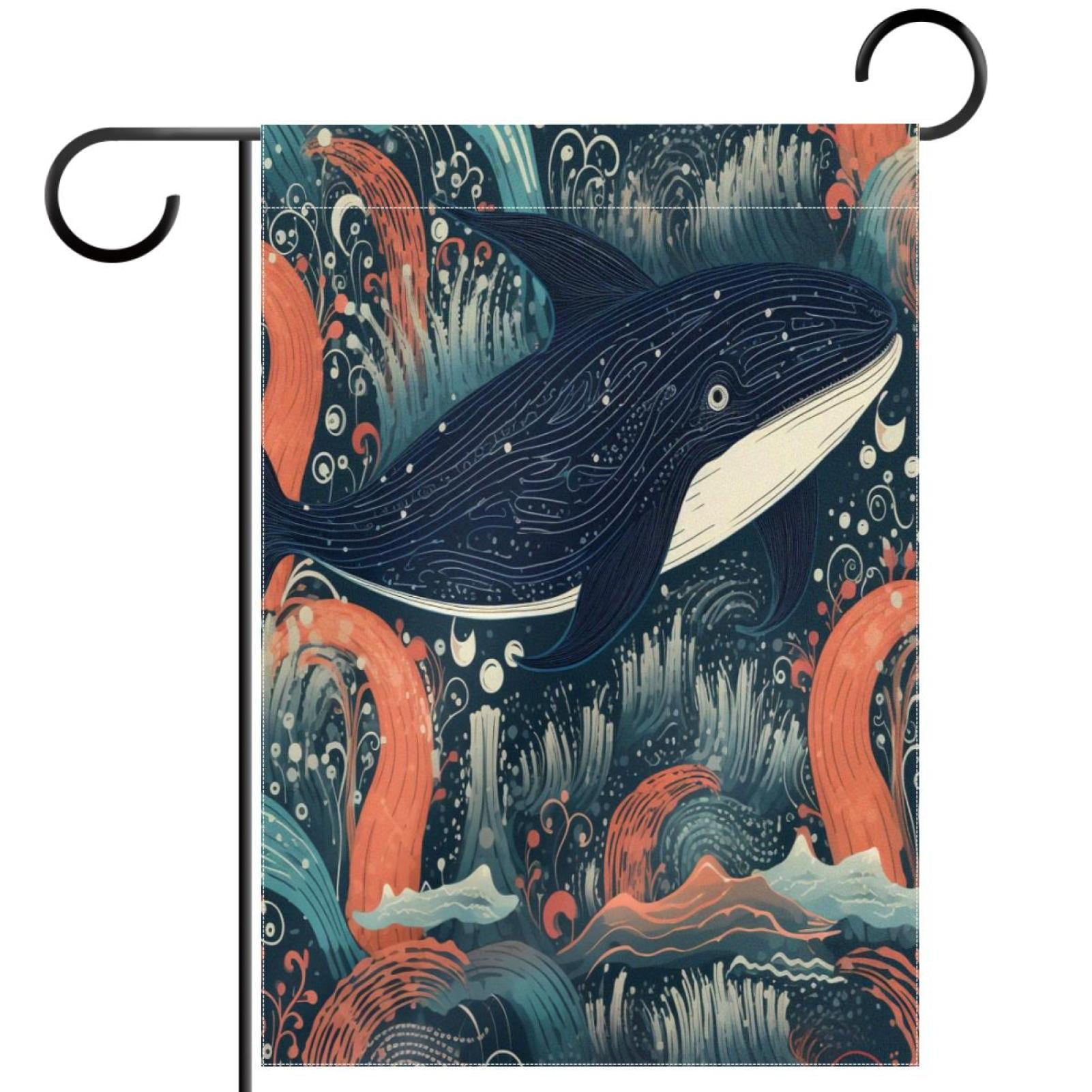 Sea Animal Whales Print Art Polyester Garden Flag Banner 12 x 18 inches ...