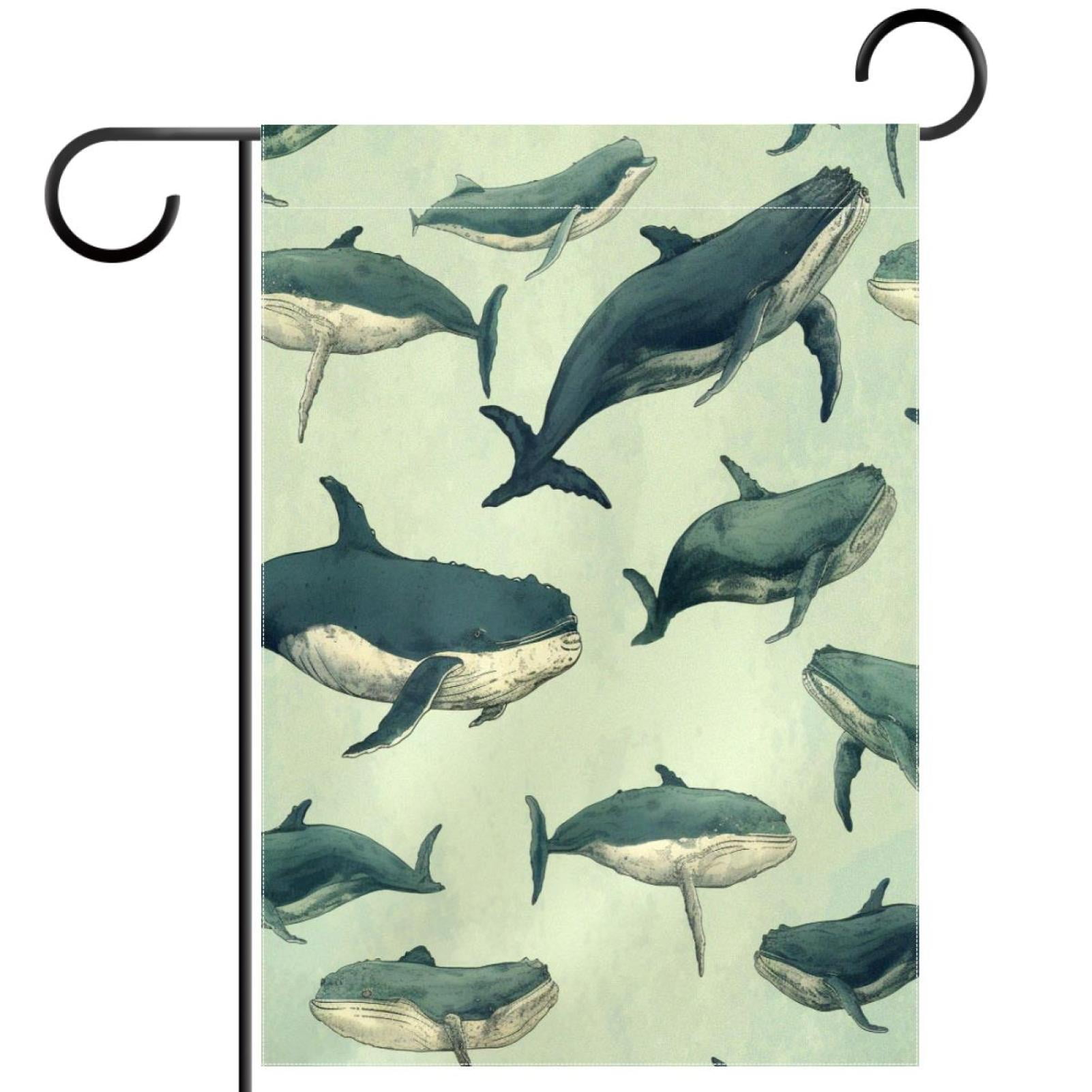 Sea Animal Whales Print Art Polyester Garden Flag Banner 12 x 18 inches ...