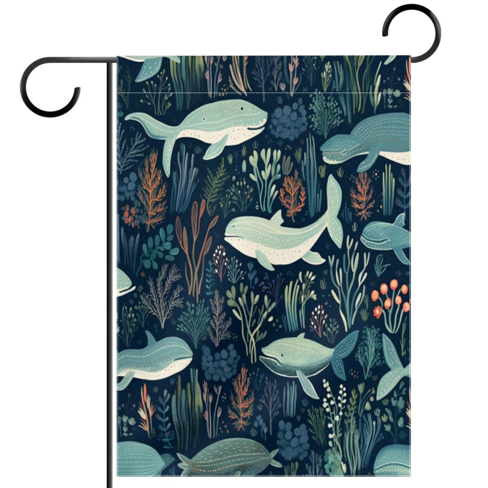 Sea Animal Whales Print Art Polyester Garden Flag Banner 12 x 18 inches ...
