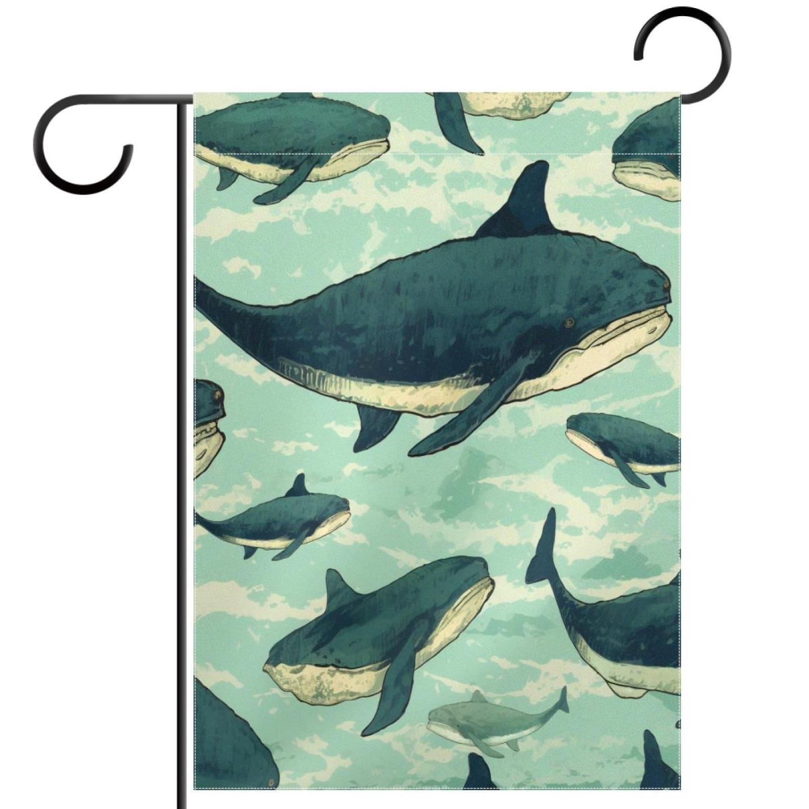 Sea Animal Whales Print Art Polyester Garden Flag Banner 12 x 18 inches ...