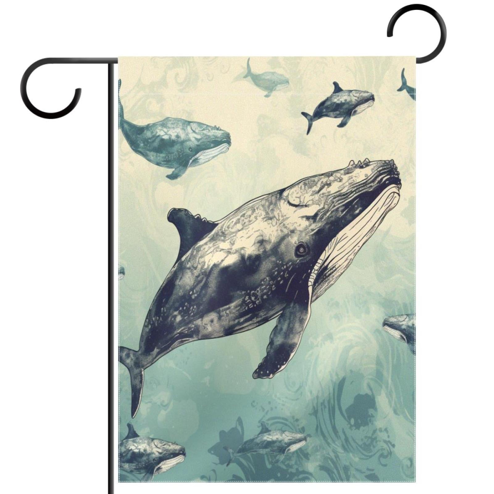 Sea Animal Whales Print Art Polyester Garden Flag Banner 12 x 18 inches ...