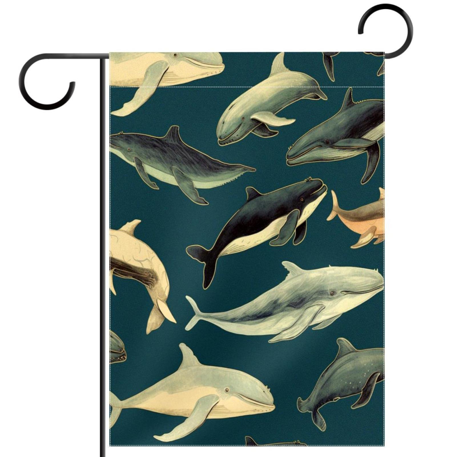 Sea Animal Whales Print Art Polyester Garden Flag Banner 12 x 18 inches ...