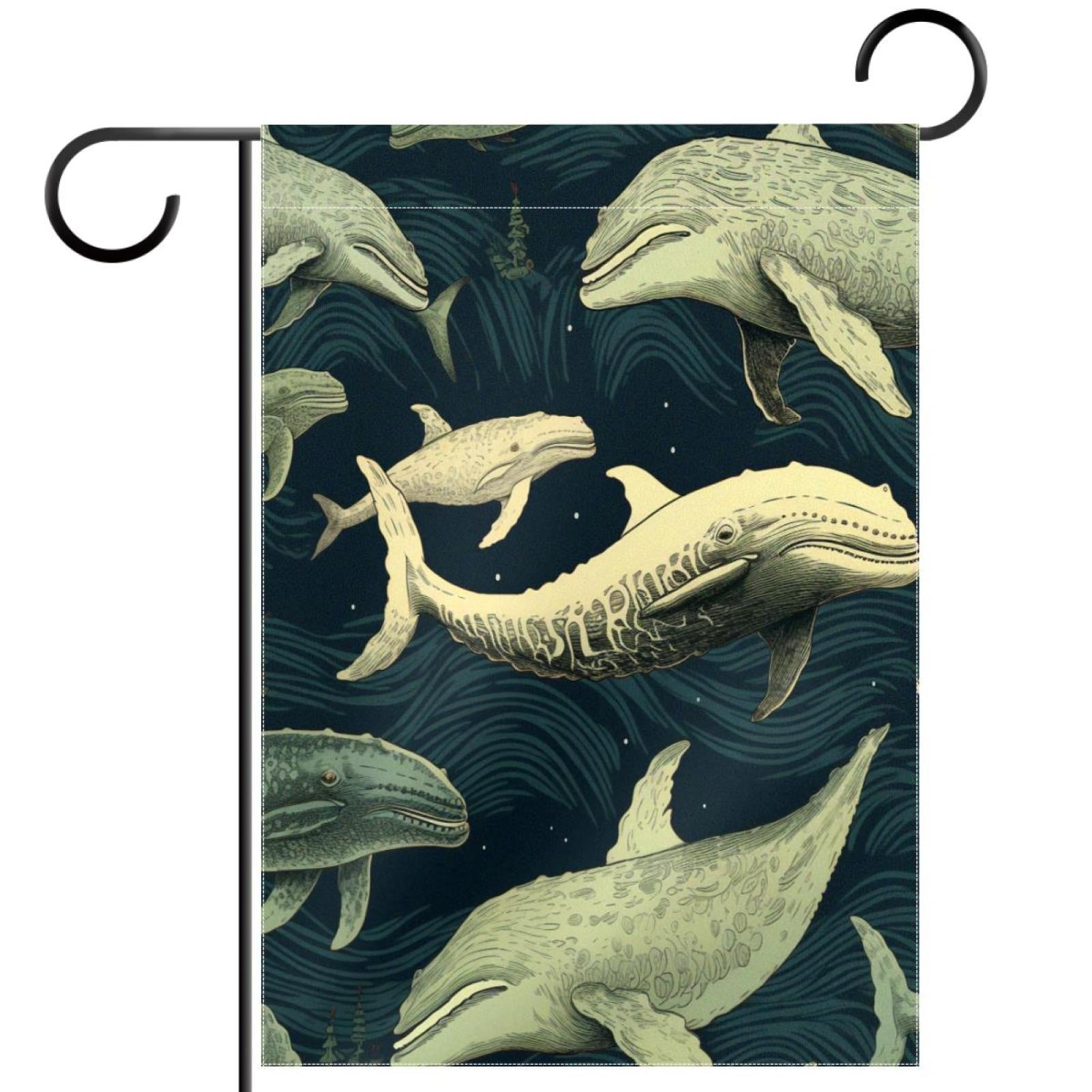 Sea Animal Whales Print Art Polyester Garden Flag Banner 12 x 18 inches ...