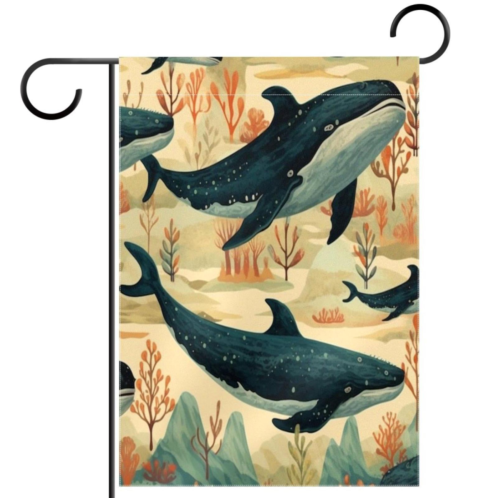 Sea Animal Whales Print Polyester Garden Flag House Banner 28 x 40 inch ...