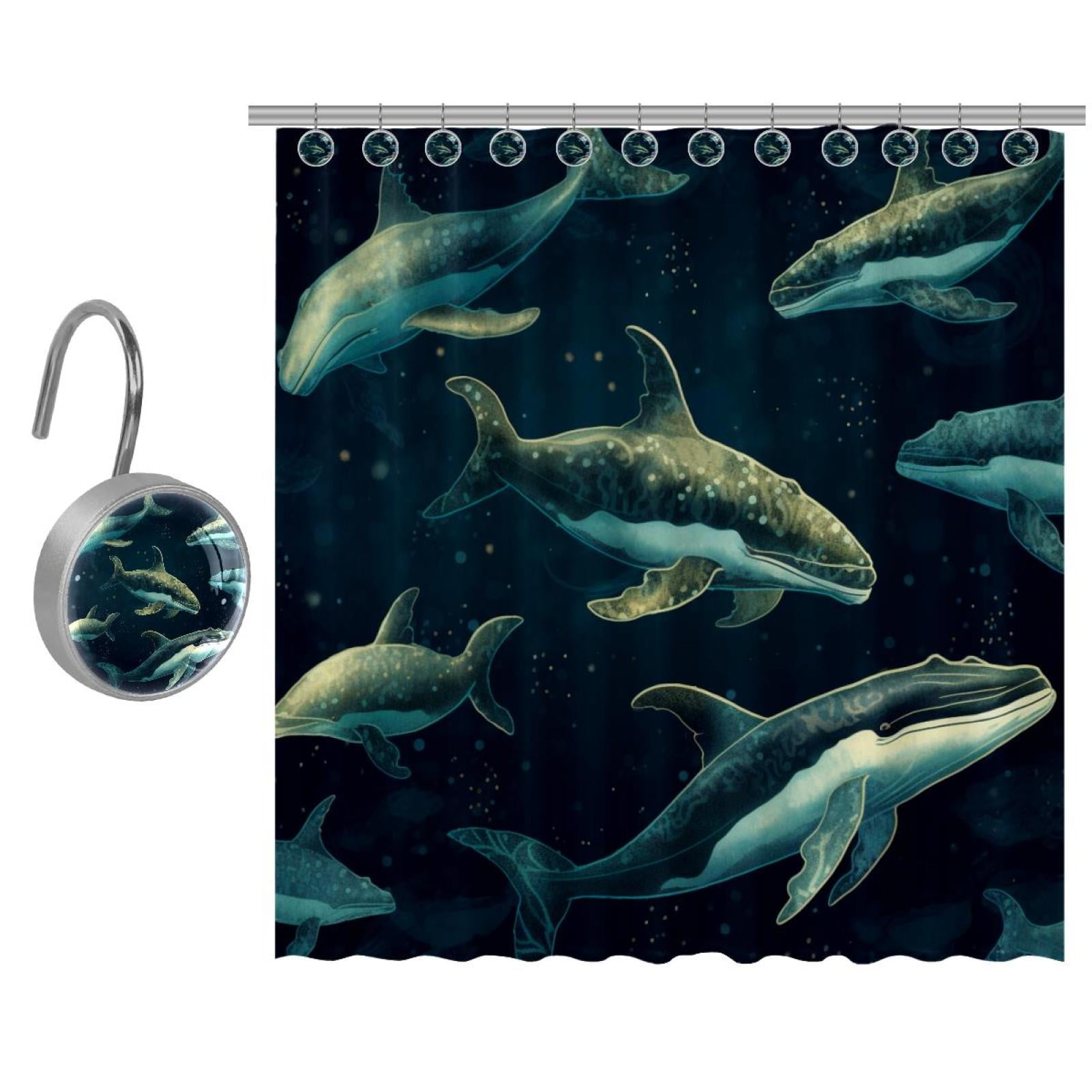 Sea Animal Whales Prints Shower Curtain, Polyester Shower Curtain Set ...