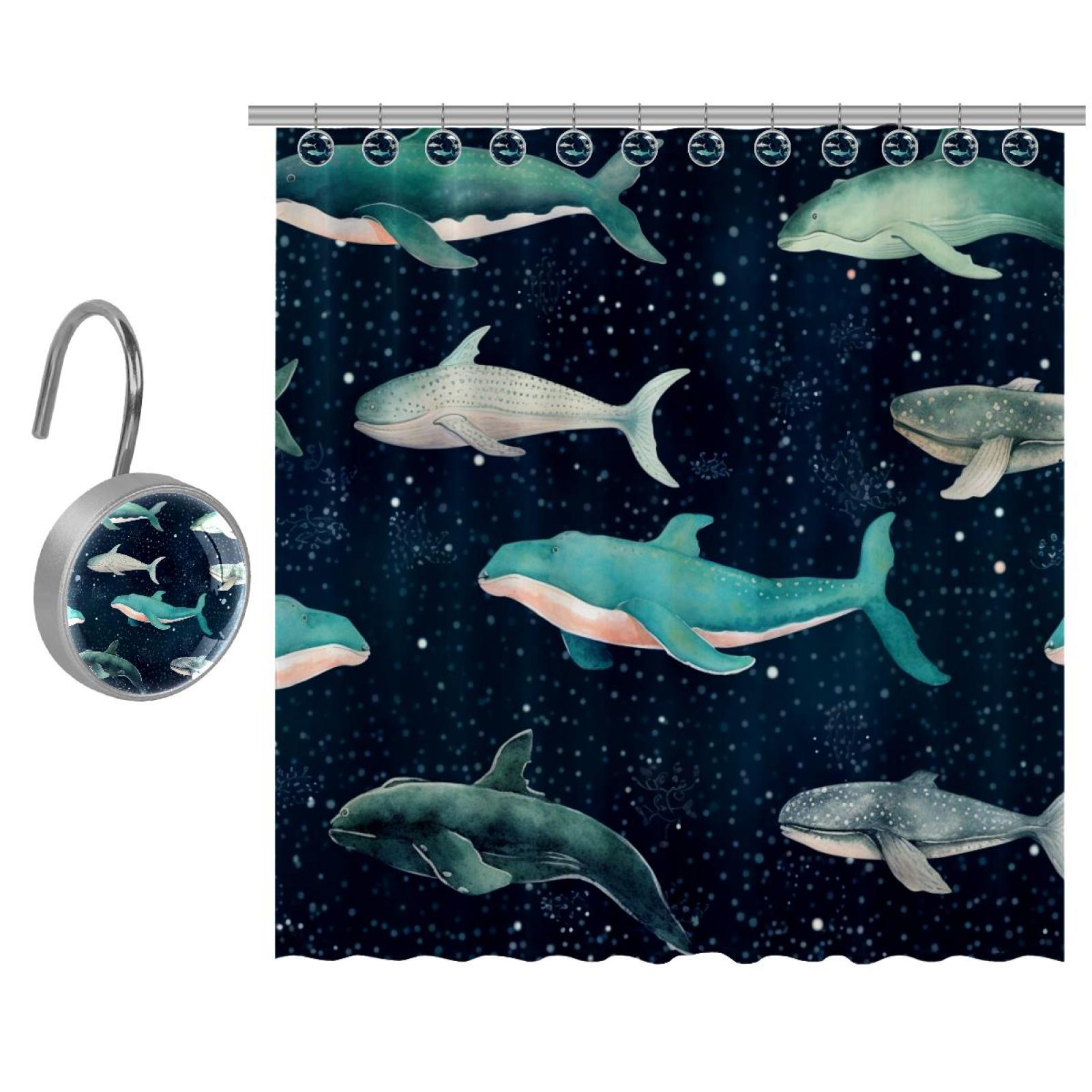 Sea Animal Whales Prints Shower Curtain, Polyester Shower Curtain Set ...