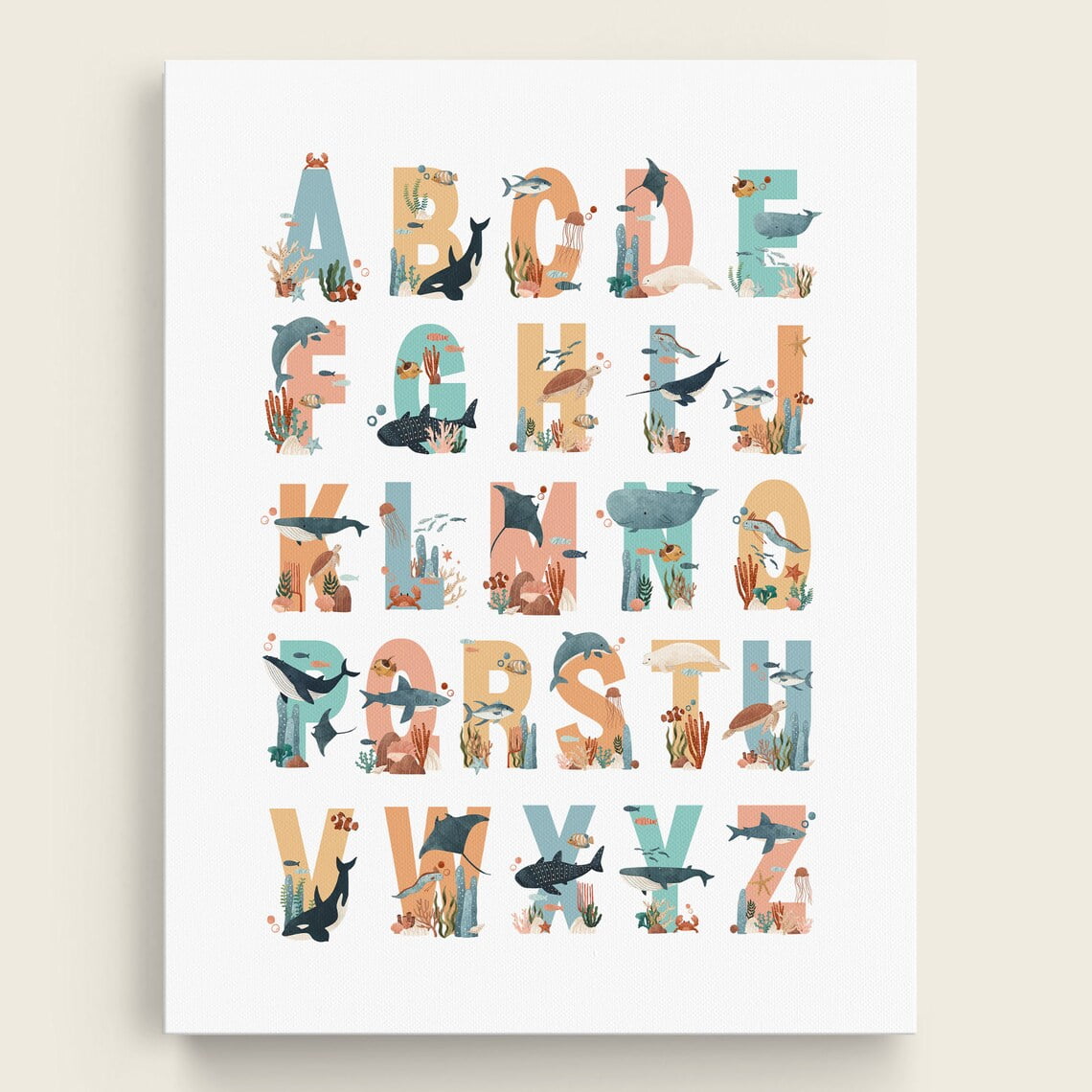 Sea Animals Alphabet Poster, Montessori Kids Education Wall Art, Abc ...