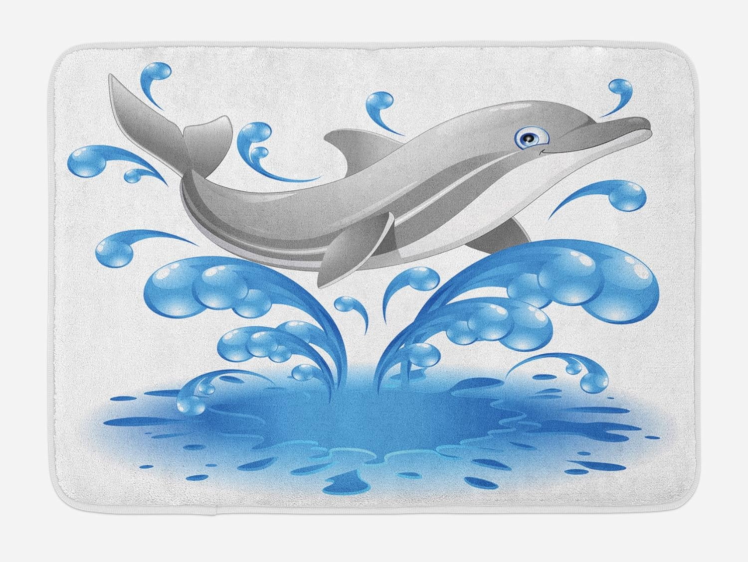 Sea Animals Bath Mat, Jumping Dolphin Animal Character Cartoon Style ...