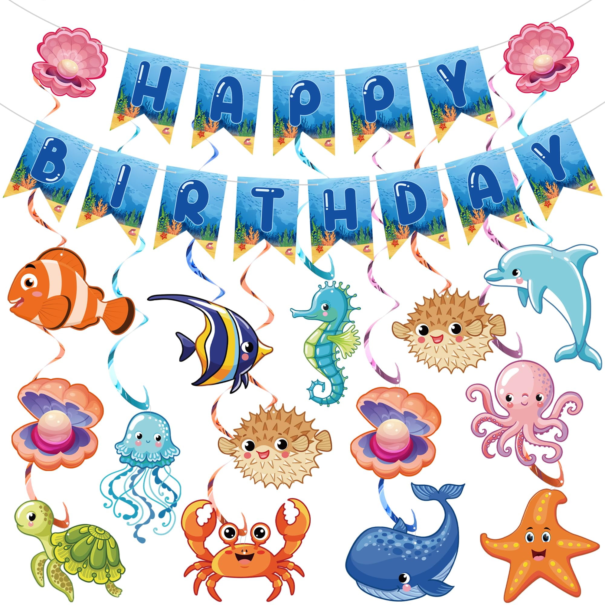 Sea Animals Birthday SCH4 Decorations Ocean Themed Hanging Swirls and ...