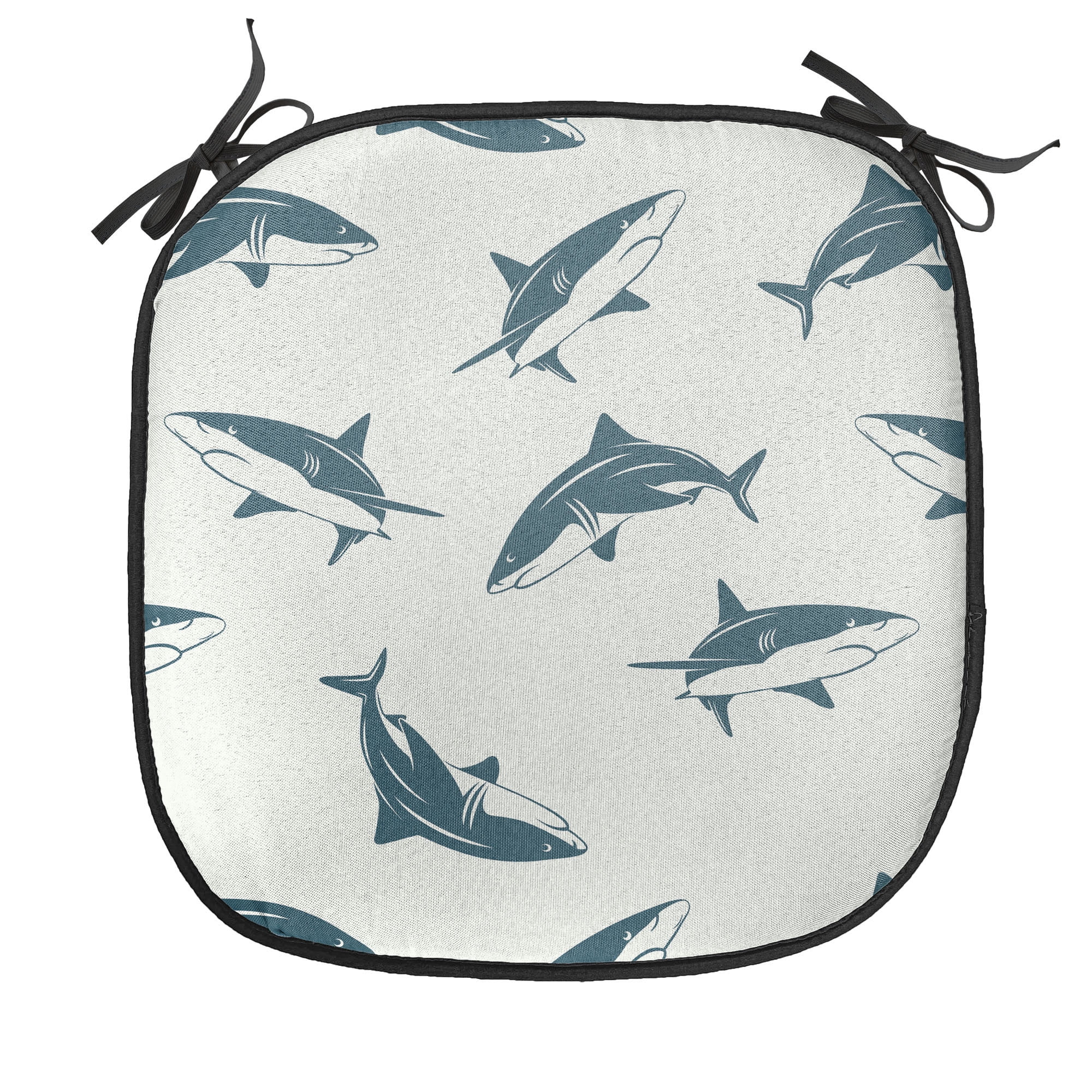 Sea Animals Chair Seating Cushion, Repeated Cartoon Sharks Swimming to ...