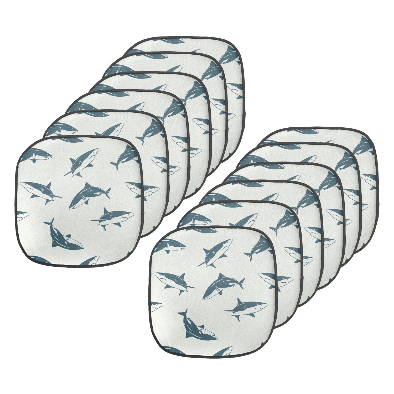 Sea Animals Chair Seating Cushion Set of 12, Repeated Cartoon Sharks ...