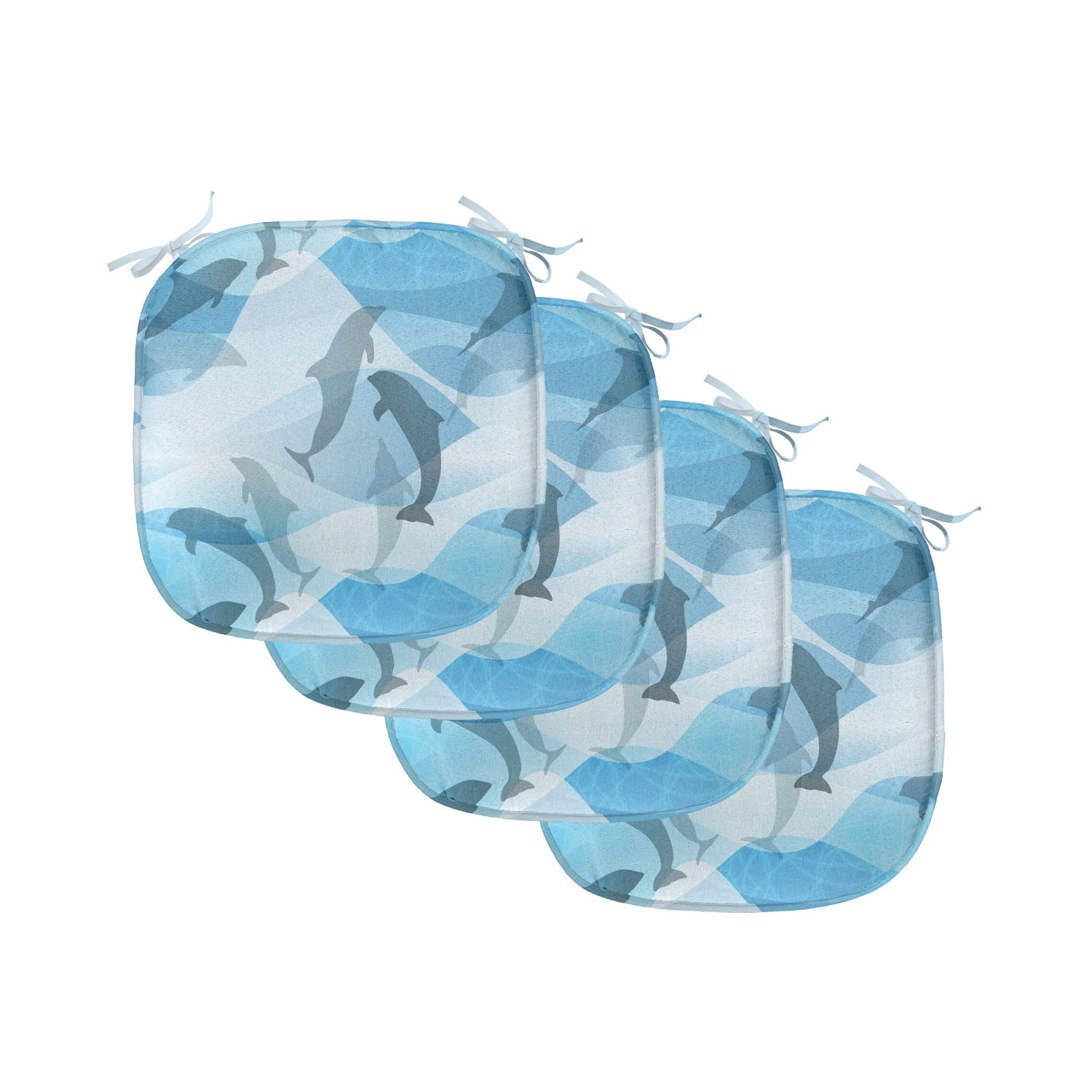 Sea Animals Chair Seating Cushion Set of 4, Dolphin Fish Pattern ...