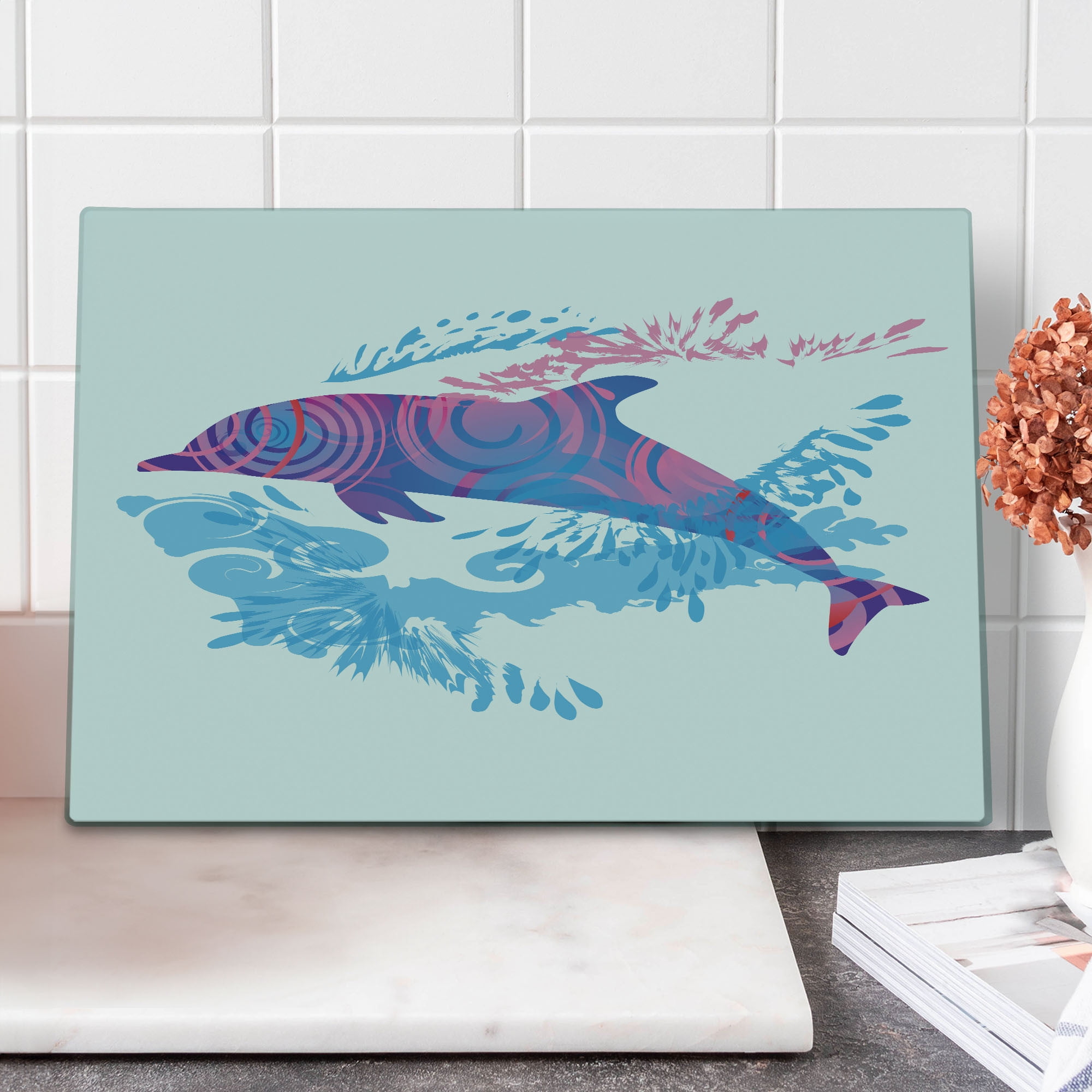Sea Animals Cutting Board, Dolphin Colorful Patterns Underwater Ocean ...