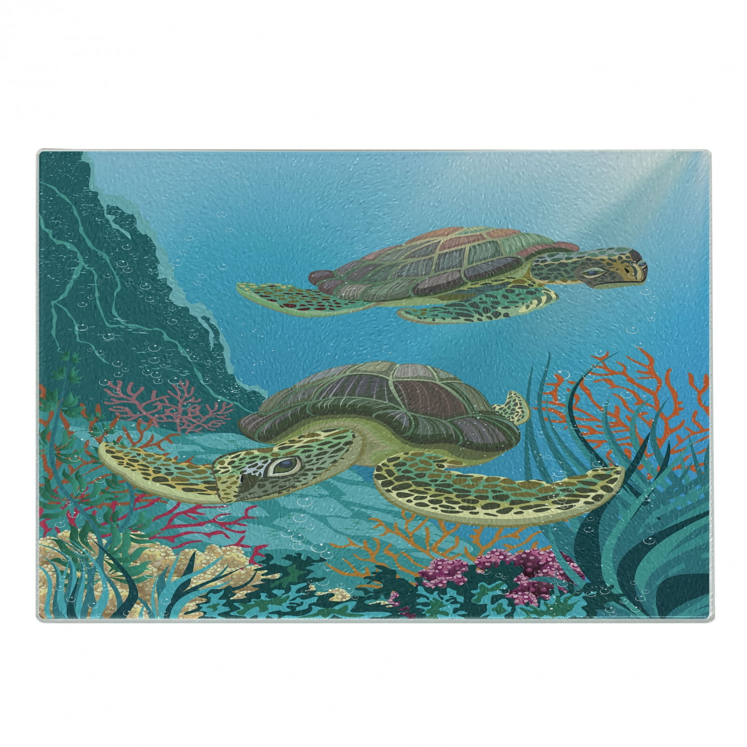 Sea Animals Cutting Board, Illustration of 2 Sea Turtles Swimming ...