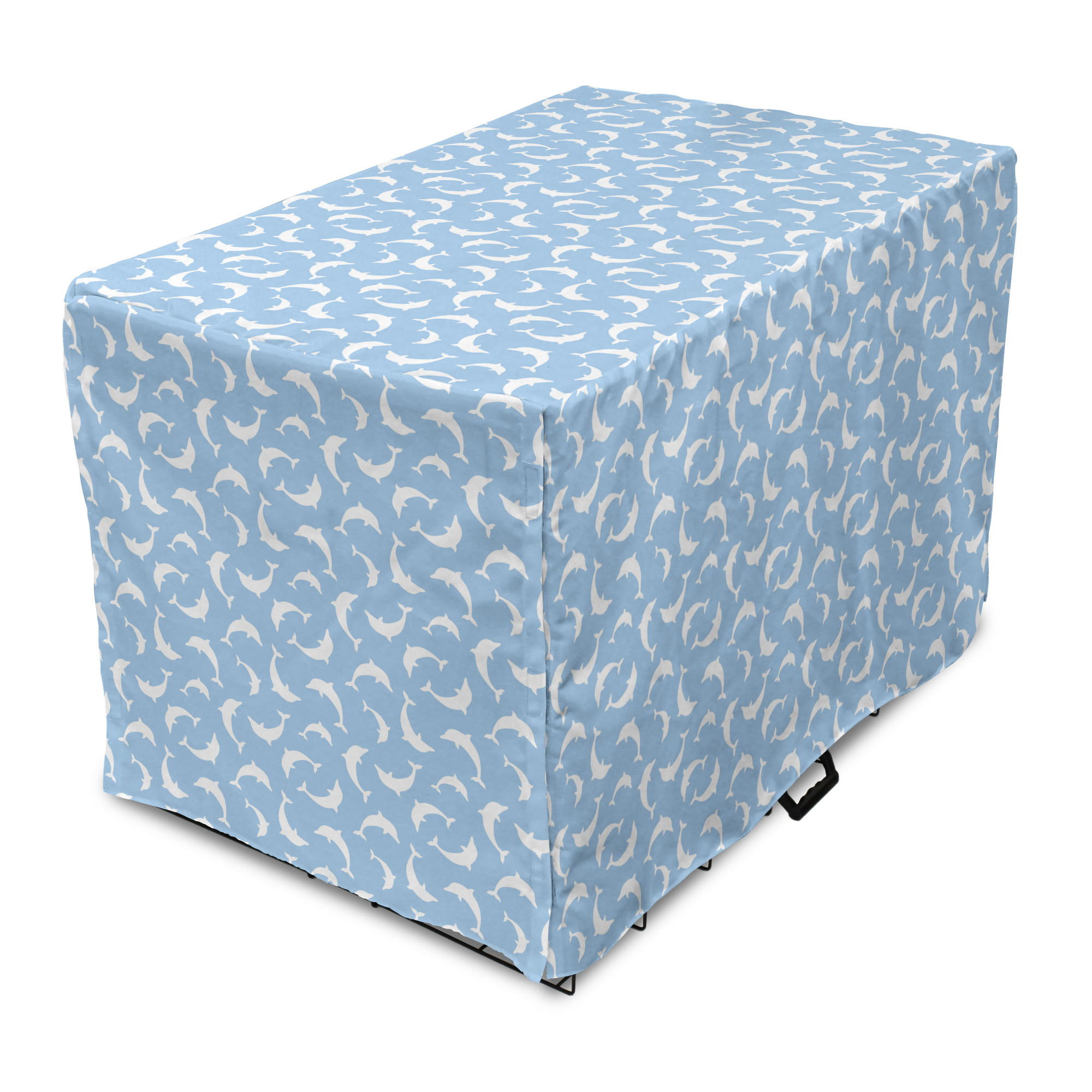 Sea Animals Dog Crate Cover, Pattern with Dolphins Silhouettes Simple ...