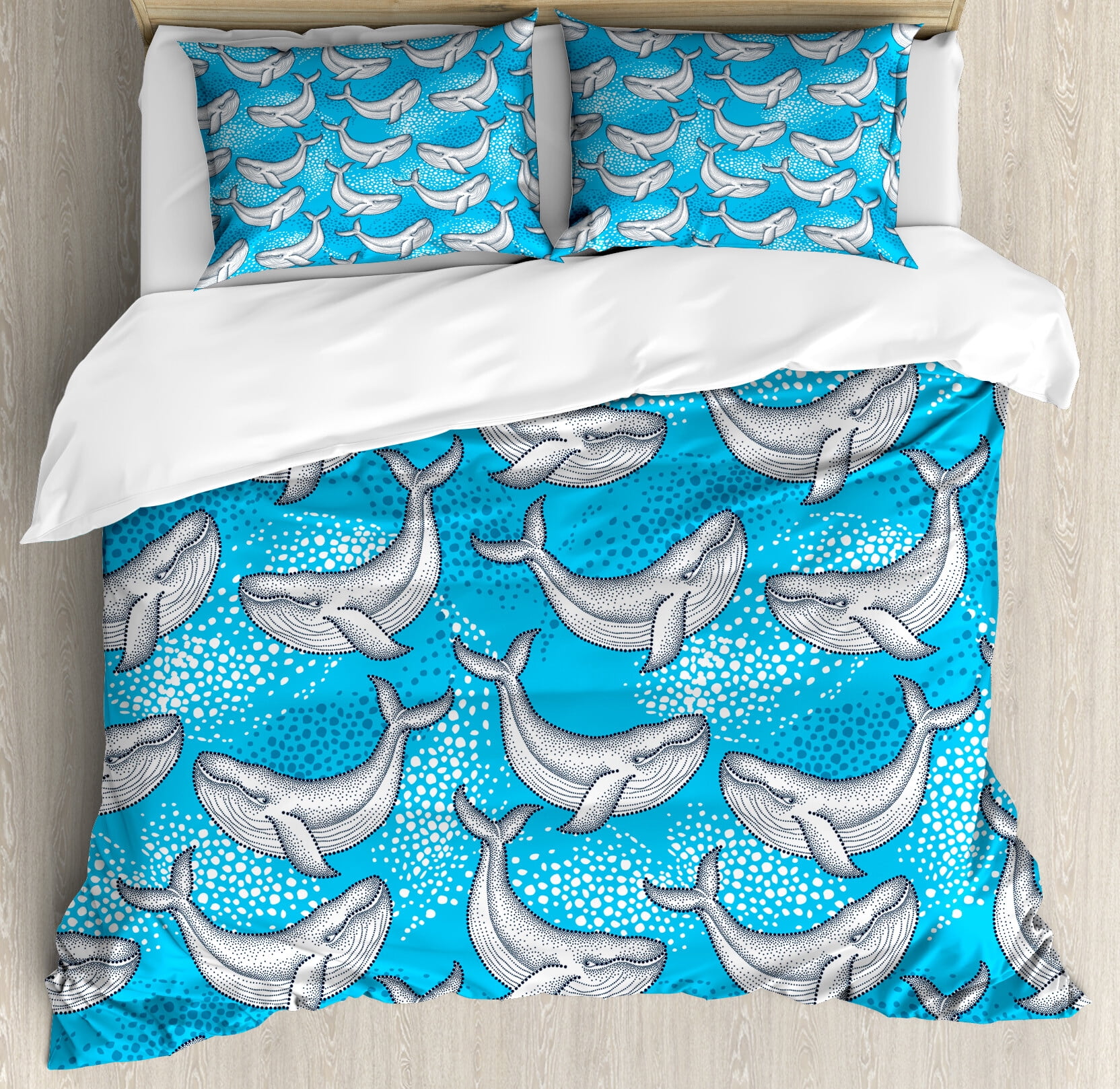 Sea Animals Duvet Cover Set, Dotted Humpback Whale Maritime Theme ...