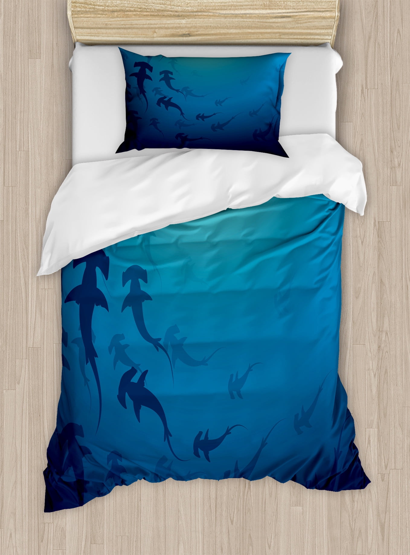 Sea Animals Duvet Cover Set, Hammerhead Shark Scan Ocean Dangerous ...